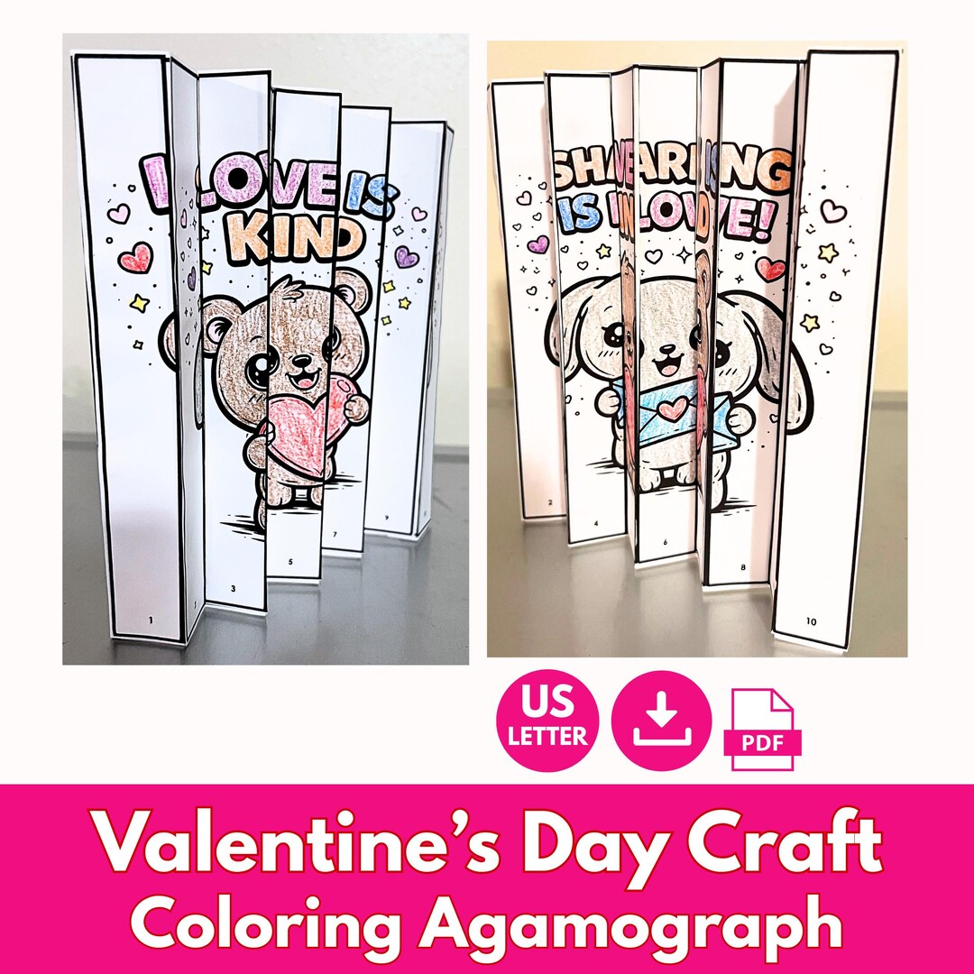 Valentine's Day Agamograph Printable, 3D Coloring Page, Cut Paste Craft ...