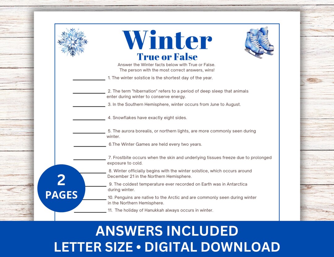 Winter Fun General Trivia Game, Family Game Night Quiz, Christmas Ice ...