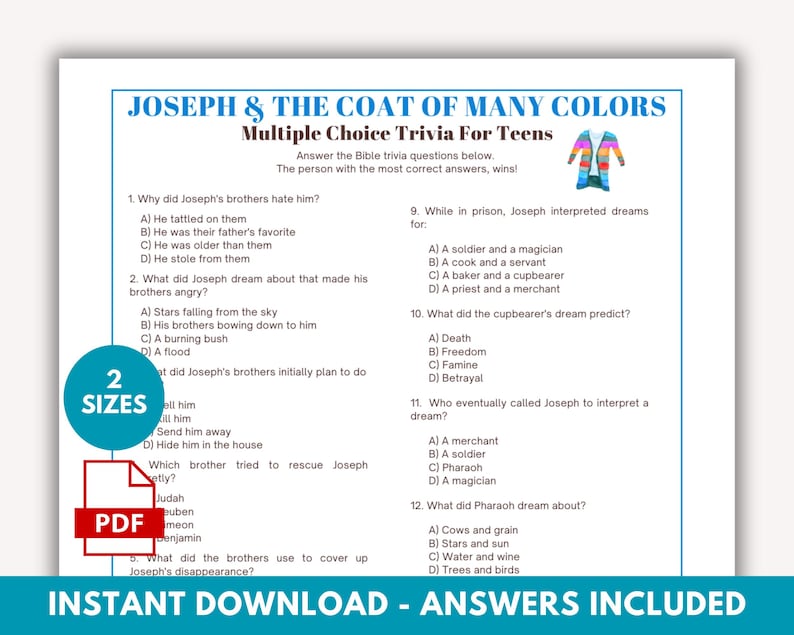 Joseph & Coat Many Colors Trivia Game, Sunday School Teen Bible, New ...