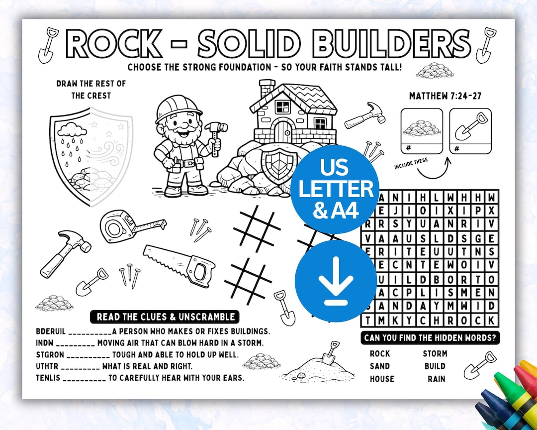 House Built on Sand Rock Activity Sheet, Sunday School Craft Placemat ...