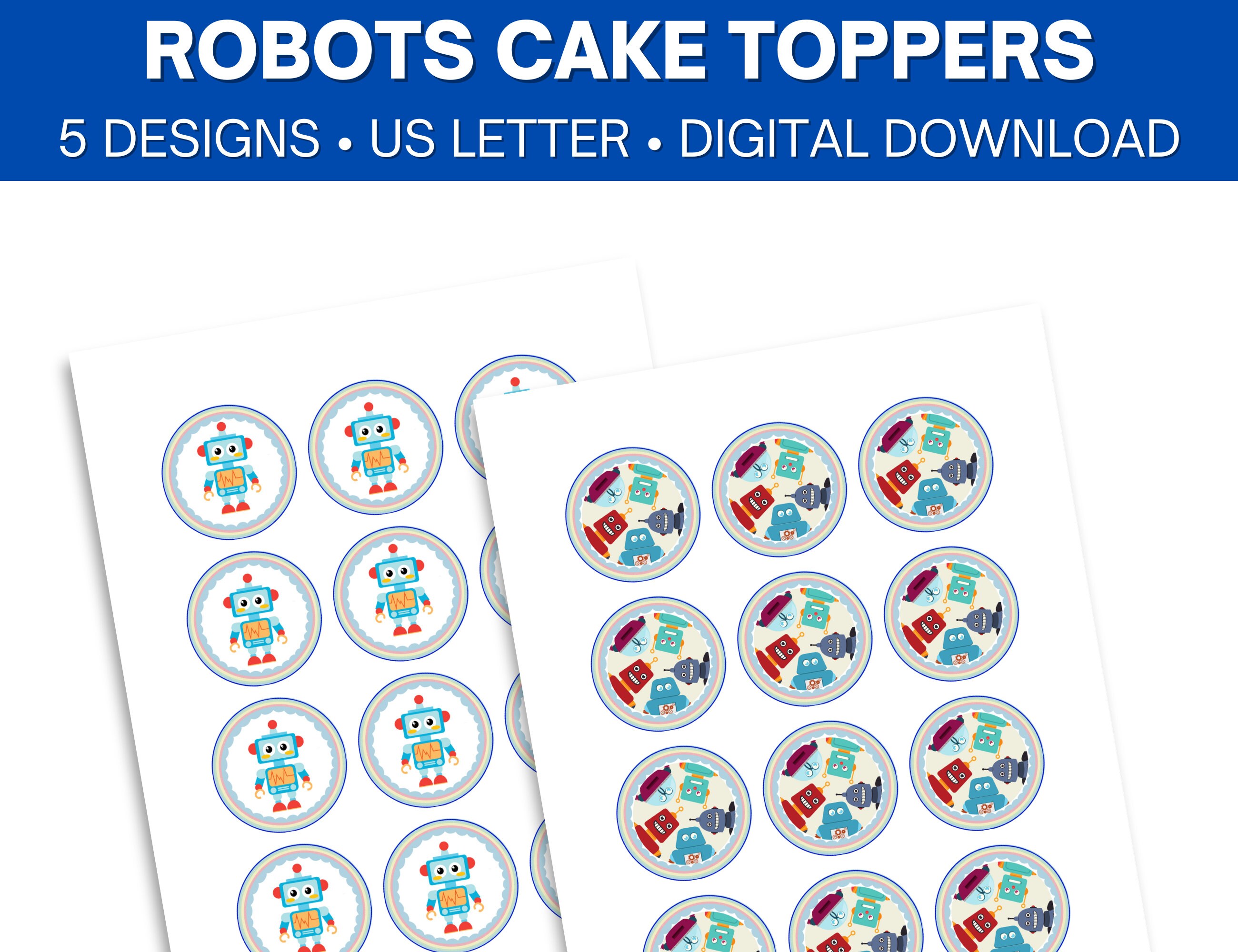 Robots Party Printable Cupcake Toppers: 5 Different Designs Each PDF ...