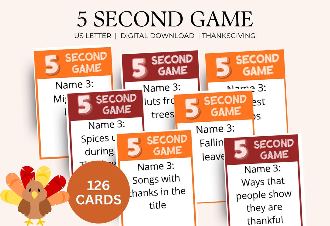5 Second Game Kids & Adults, Thanksgiving Family Game Night, Autumn ...