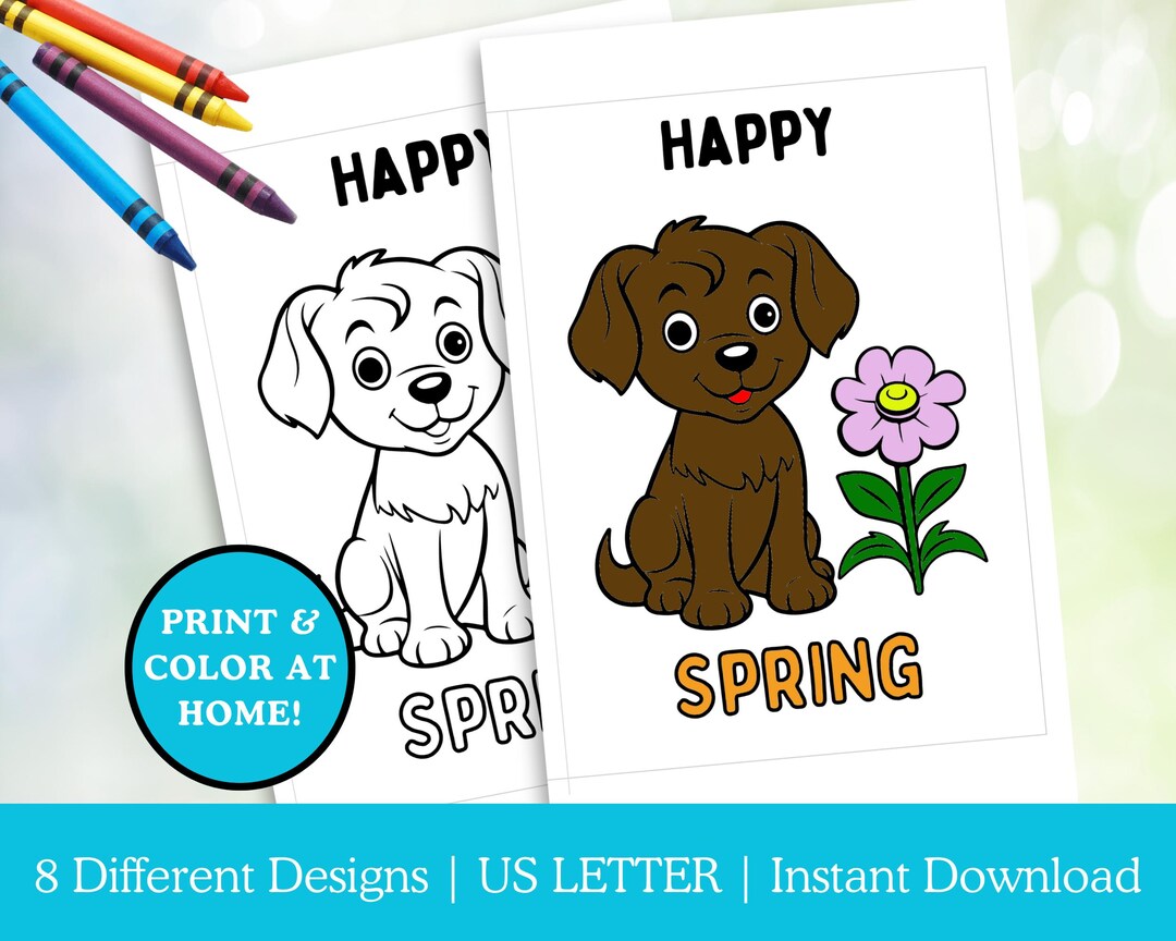Spring Time Coloring Card Set 8 Printable, DIY Color Cards Kids, Family ...