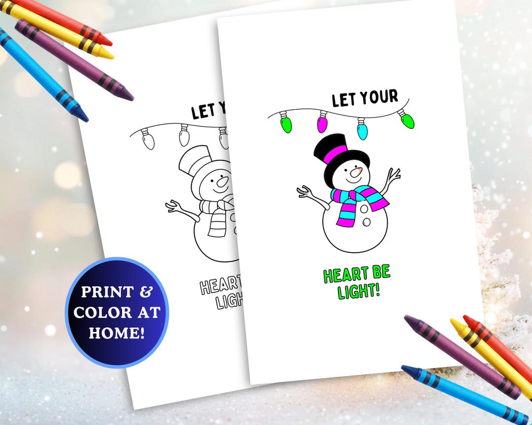 Christmas Coloring Card Printable, Snowman, DIY Holiday, Color Cards ...