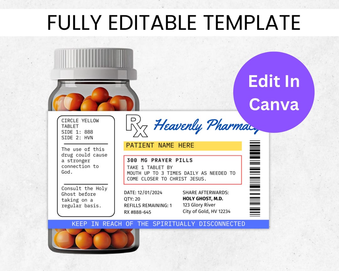 Prescription Label Template, Canva Template Editable, Pill Bottle Label ...