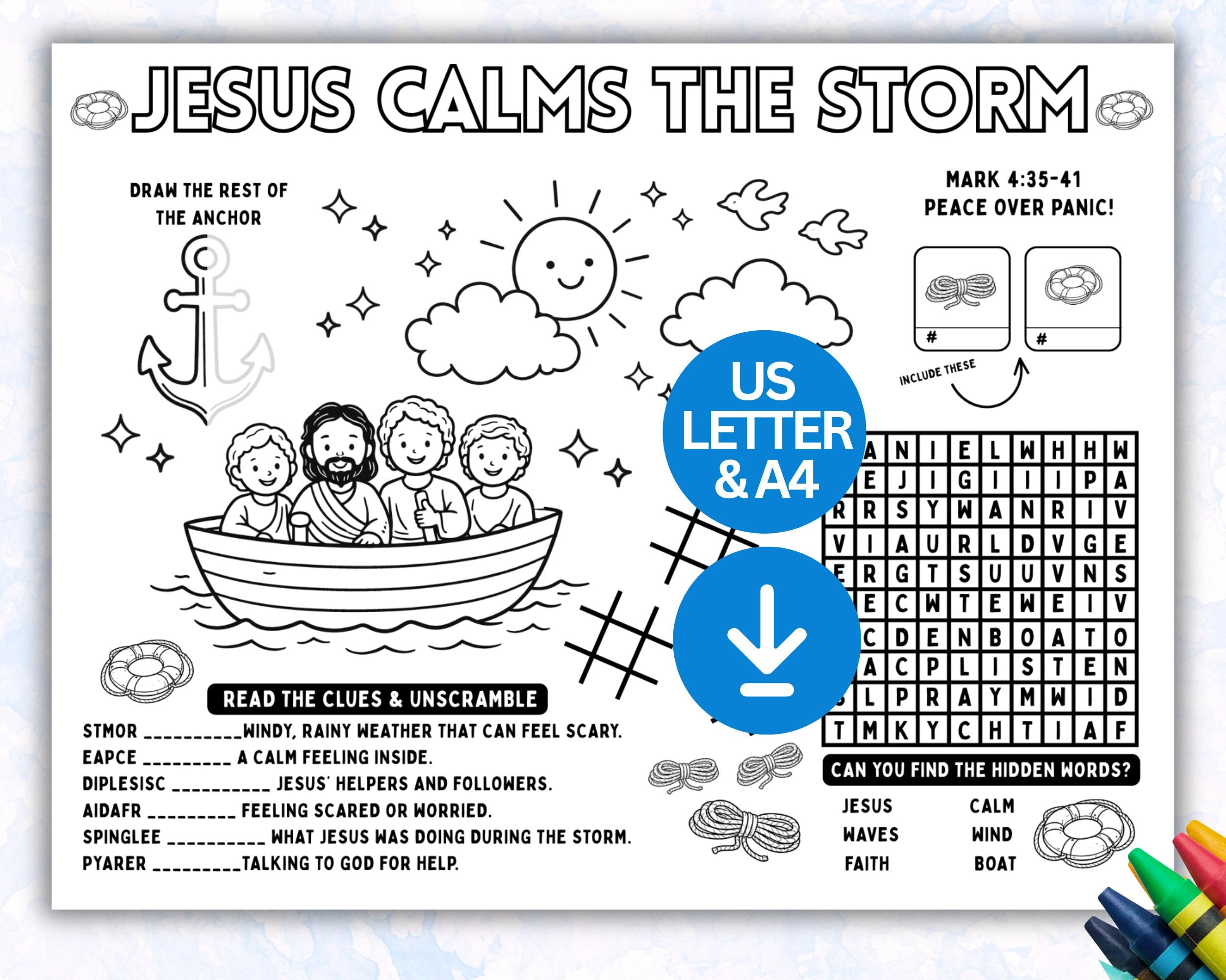 Jesus Calms the Storm Activity Sheet, Sunday School Placemat, Kids ...