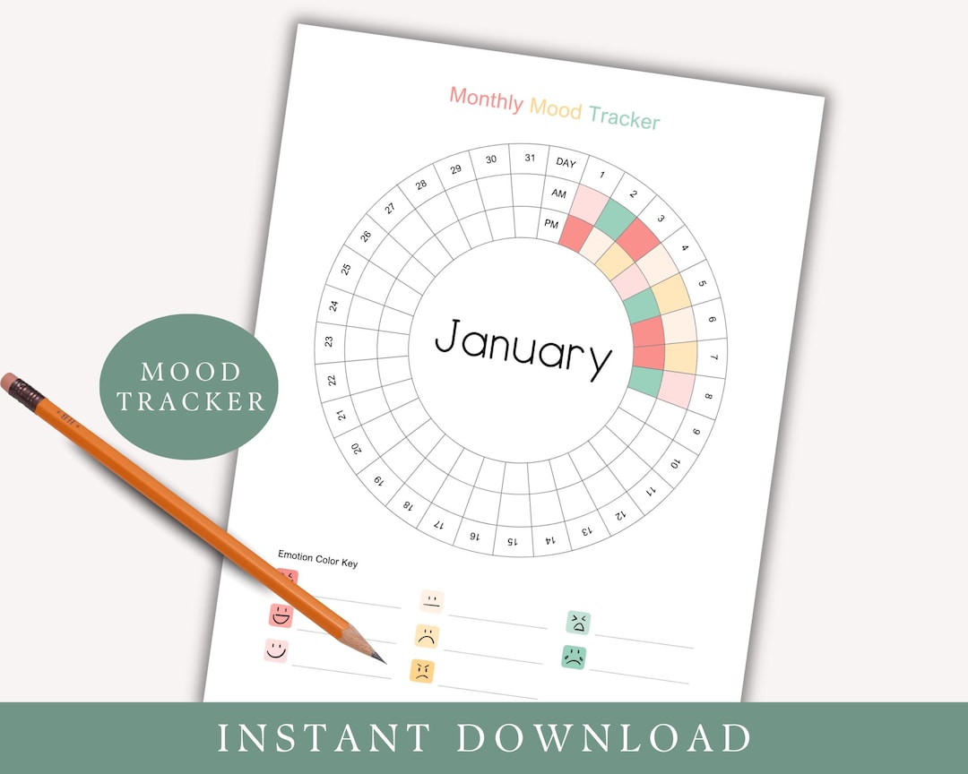 2025 Monthly Circle Mood Tracker AM PM Printable, Feelings Log, Monthly ...