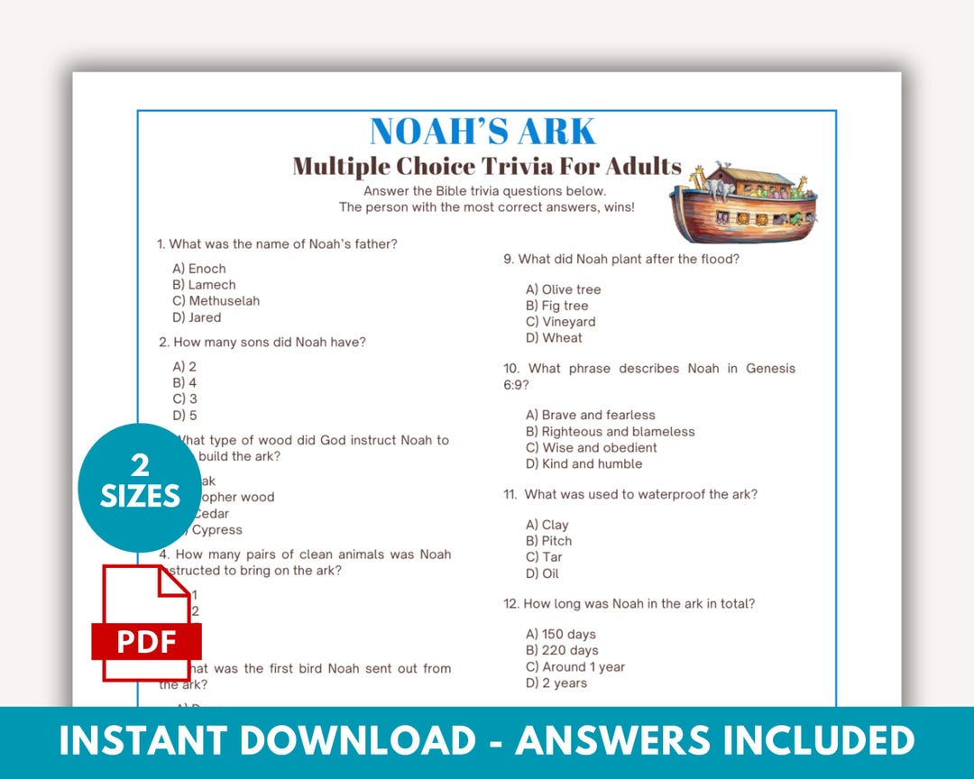 Noah's Ark Trivia, Sunday School Adult Bible Game, Old Testament ...