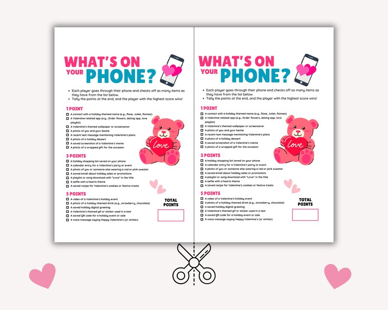 Printable Valentine's Day Game What's on Your Phone, Family Game Night ...