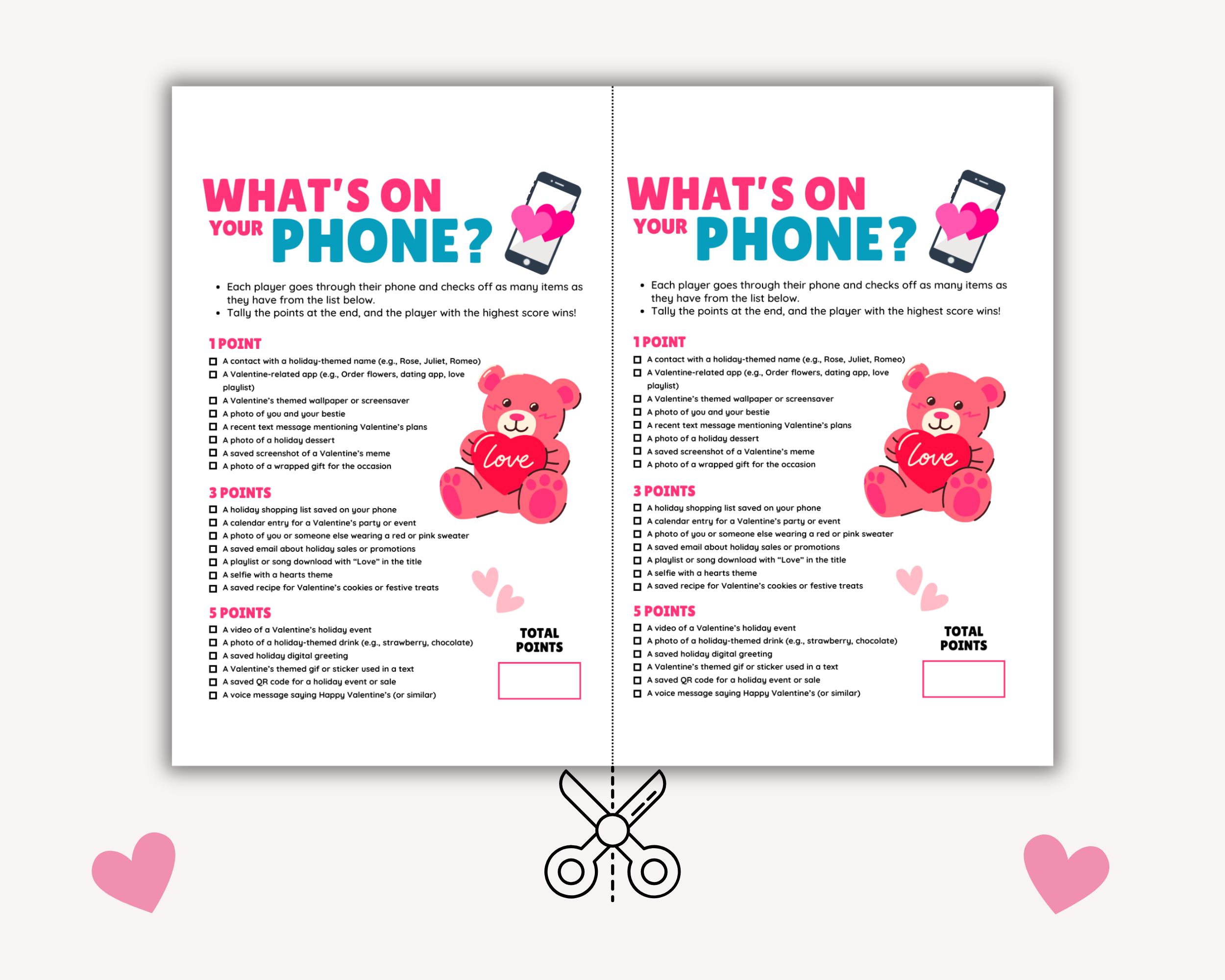 Printable Valentine's Day Game What's on Your Phone, Family Game Night ...