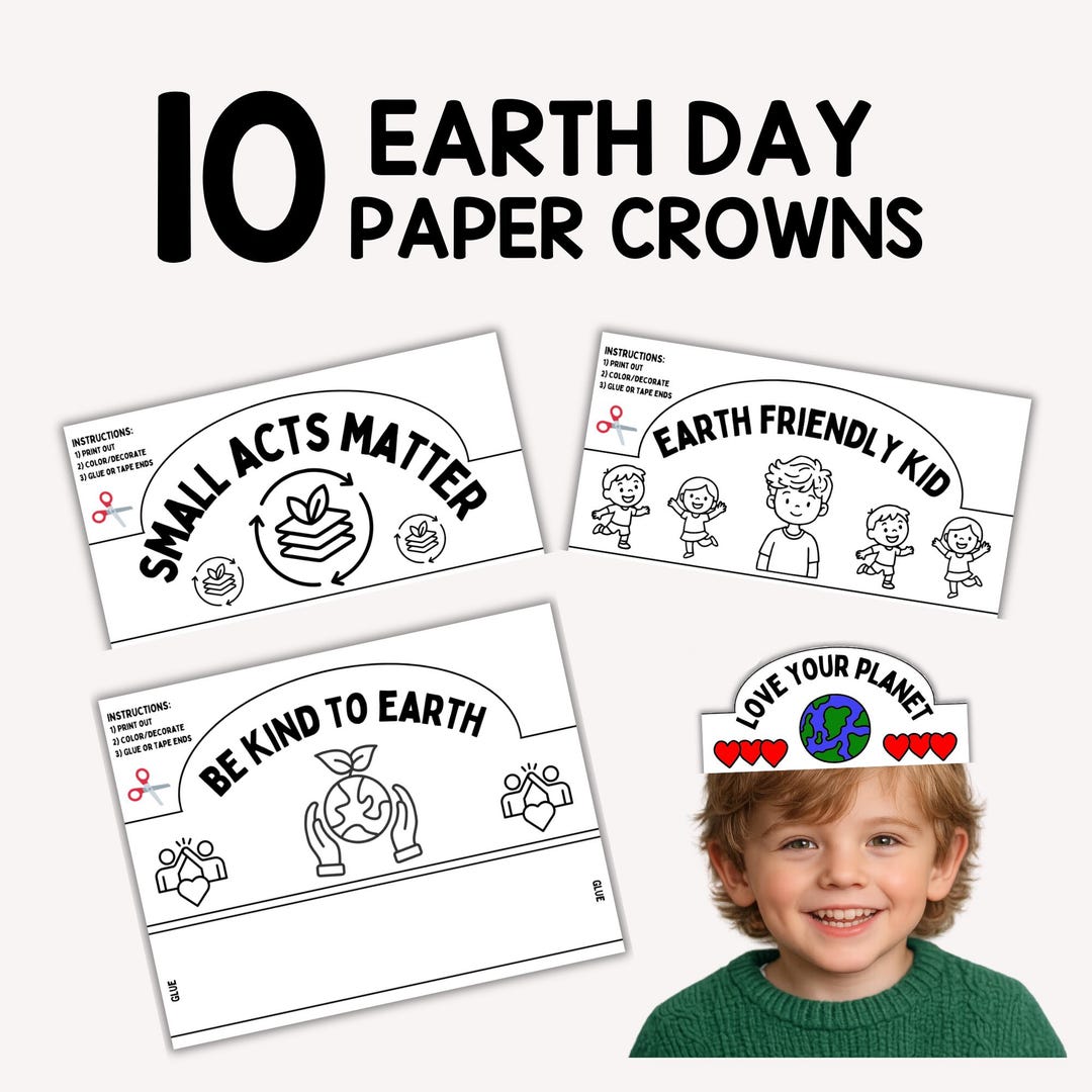 Earth Day Paper Crowns for Kids, Printable Party Hats, DIY Classroom ...