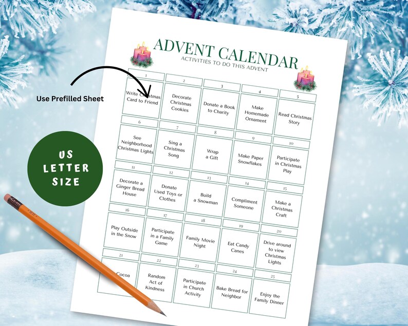 Advent Calendar 2024 Printable, 25 Days of Kindness Fillable, Editable ...