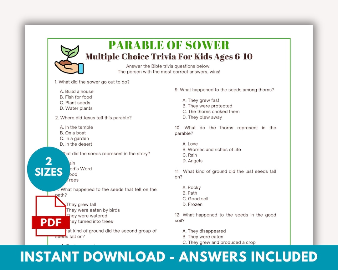 Parable of the Sower Trivia Game, Sunday School Bible Game, Four Soils ...