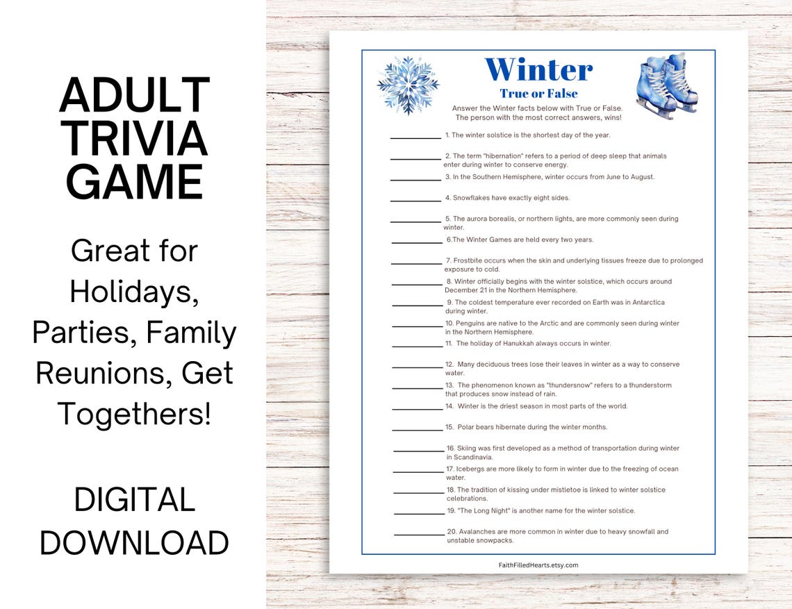 Winter Trivia Game, Christmas Game, Ice Breaker Games, Family Game ...
