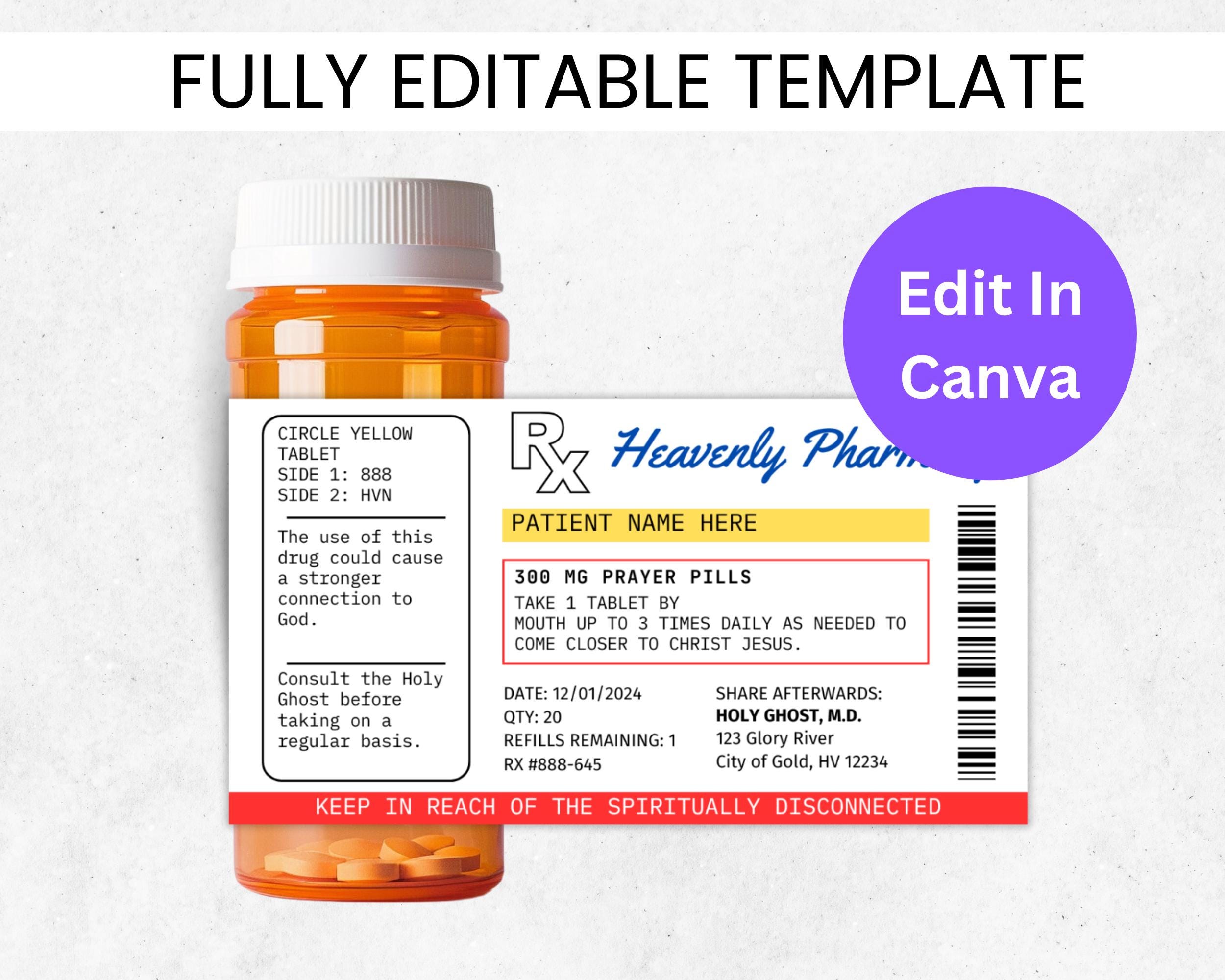 Prescription Label Template, Canva Template Editable, Pill Bottle Label ...