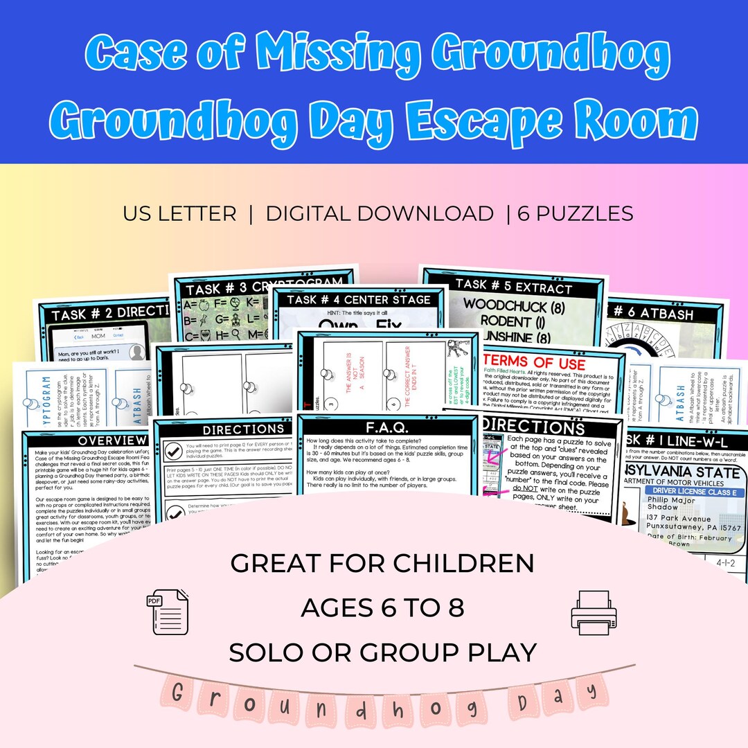 Printable Groundhog Day Escape Room for Kids, Missing Groundhog, Kids ...