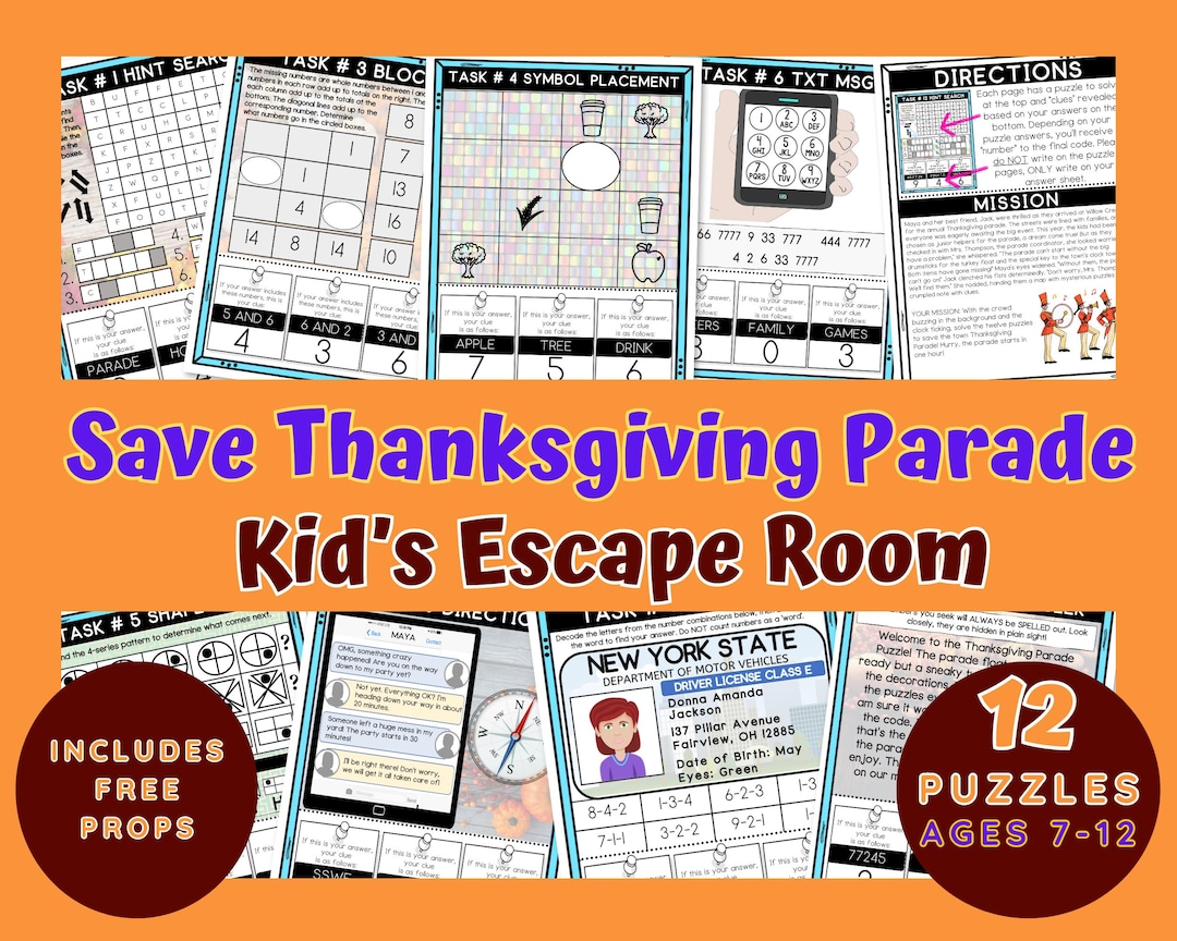 Printable Thanksgiving Escape Room for Kids, Holiday Party Games, Kids ...