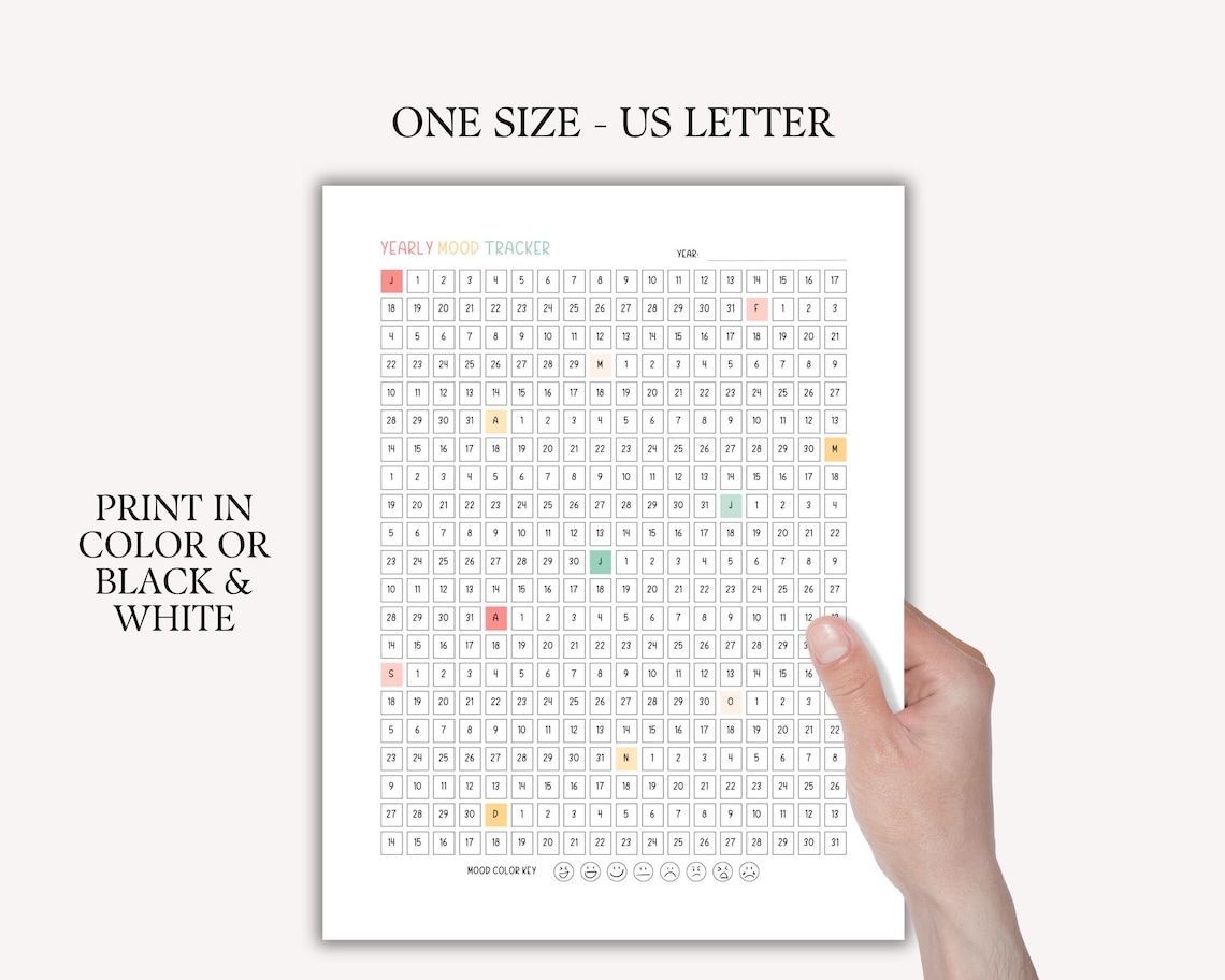 2026 Yearly Mood Tracker Printable, Feelings Log, Monthly Daily PDF ...