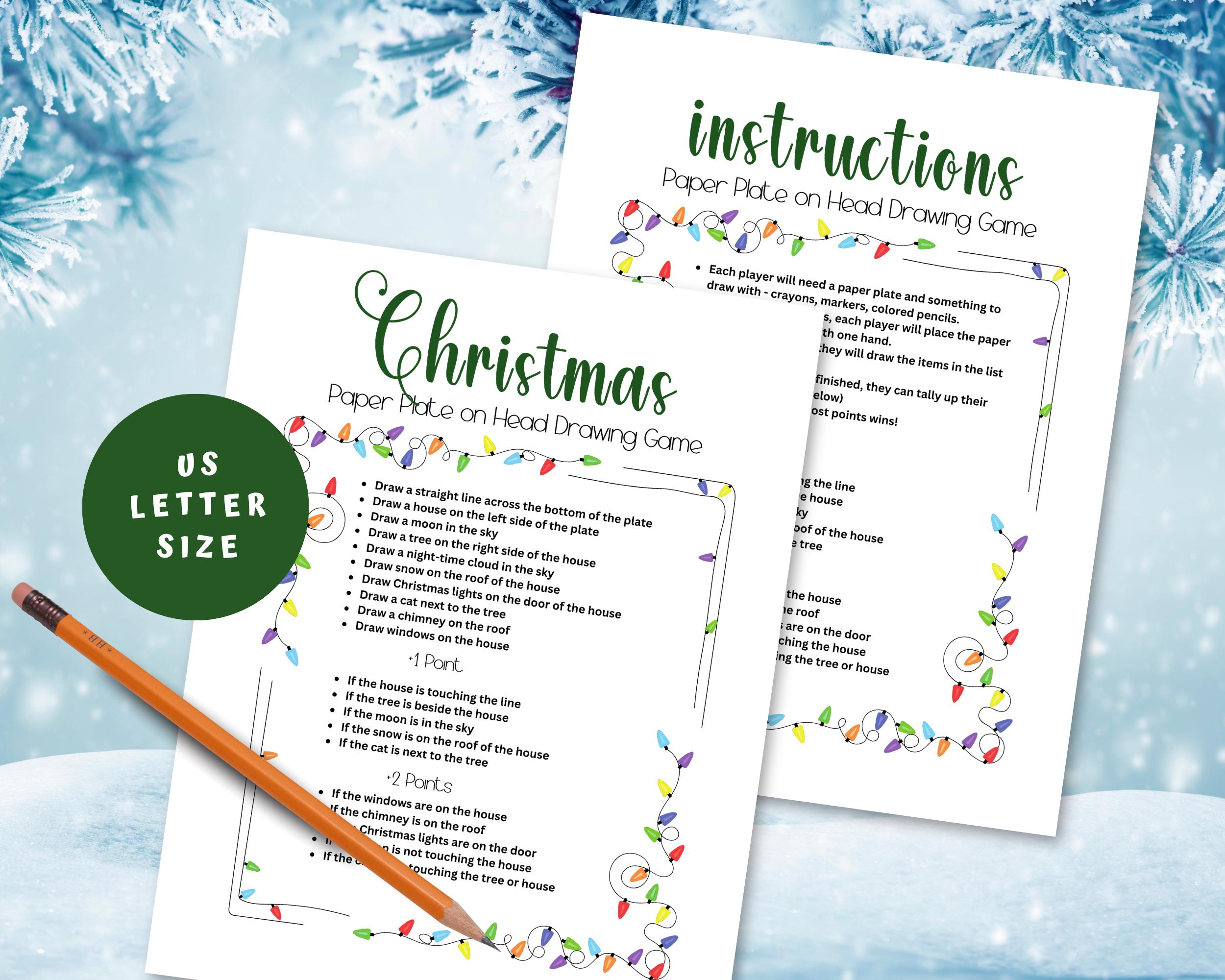 Paper Plate on Head Christmas Drawing Games Printable, Family Game ...