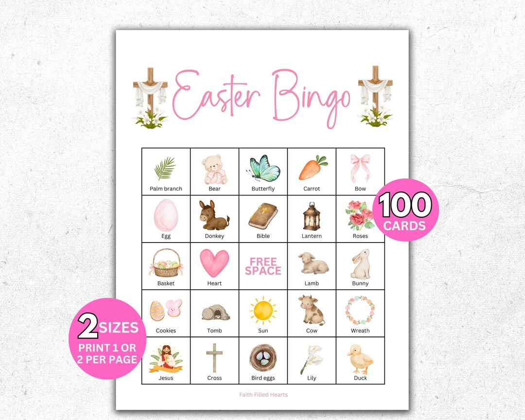 Easter Bingo Cards for Kids, Resurrection Easter Party Game, Sunday ...