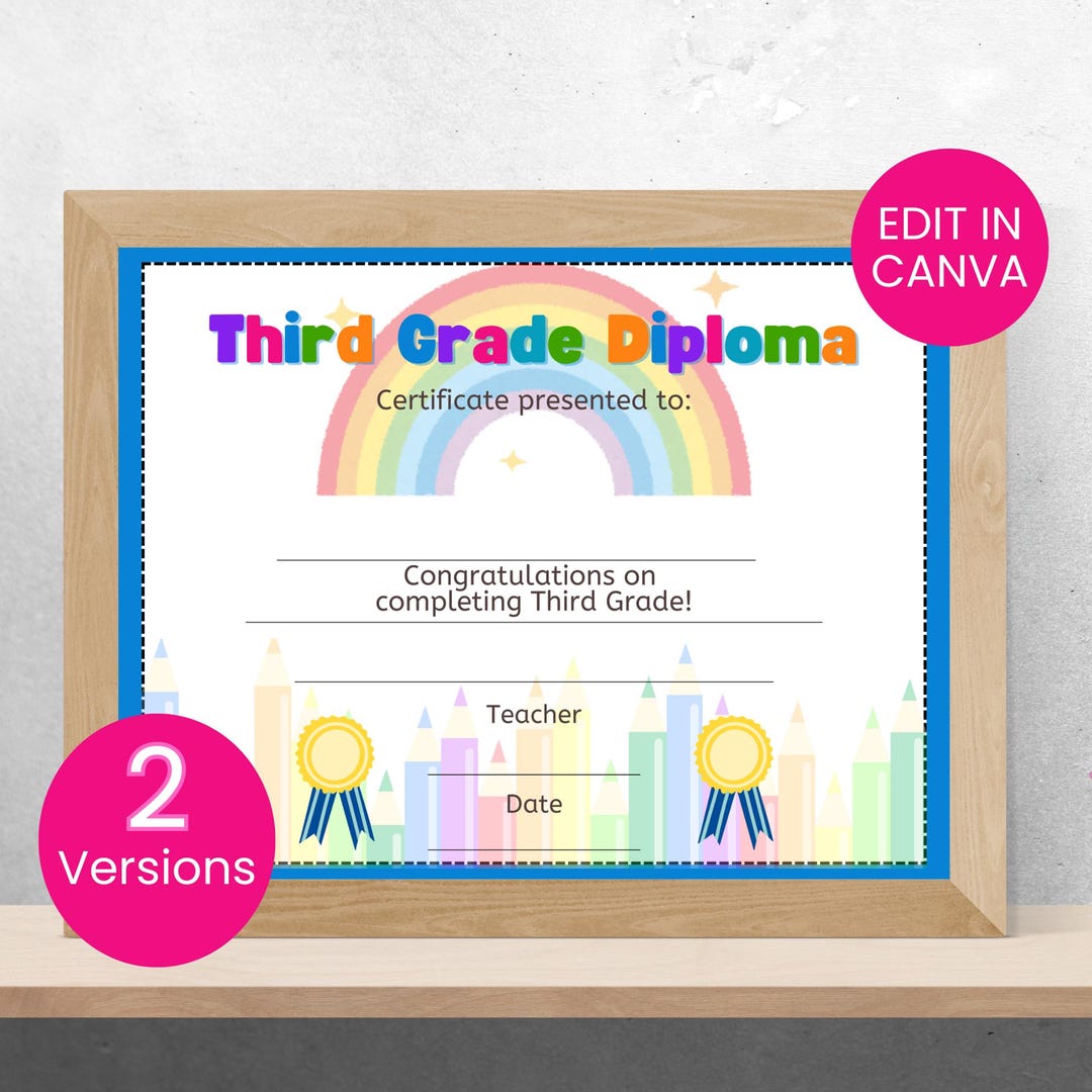 Editable Third Grade Graduation Diploma Template, Certificate for ...