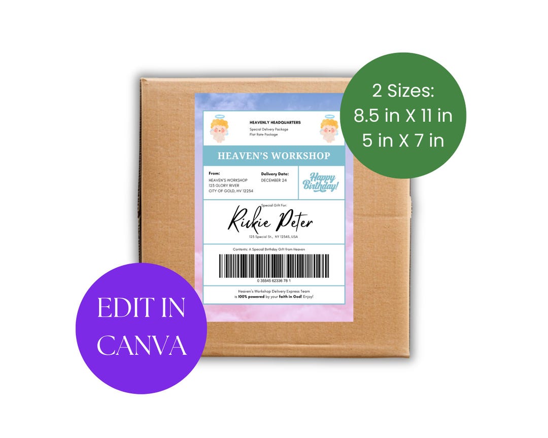 Birthday Shipping Label Printable, Festive Customizable Canva Template ...