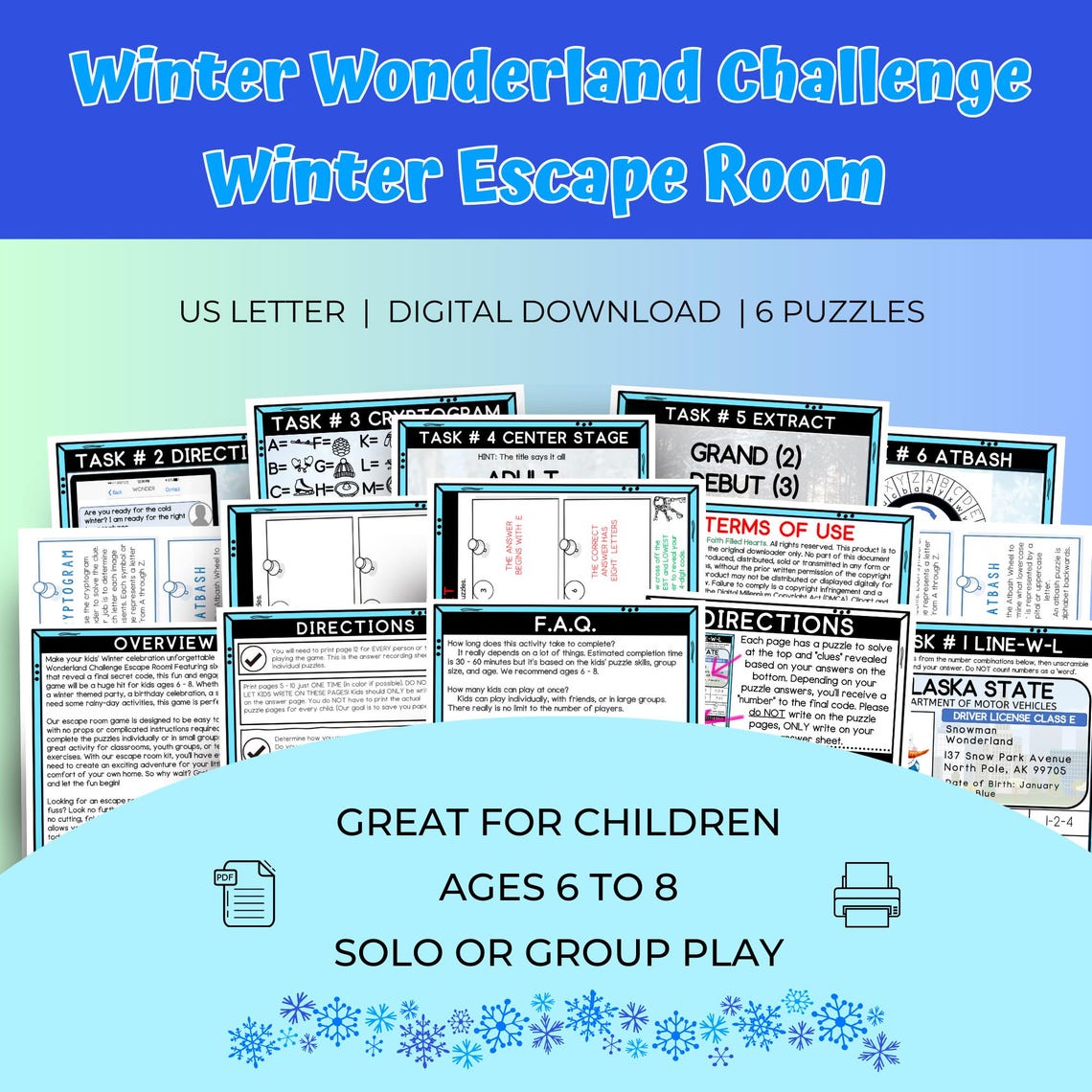 Printable Winter Wonderland Escape Room for Kids, Holiday Party Games ...