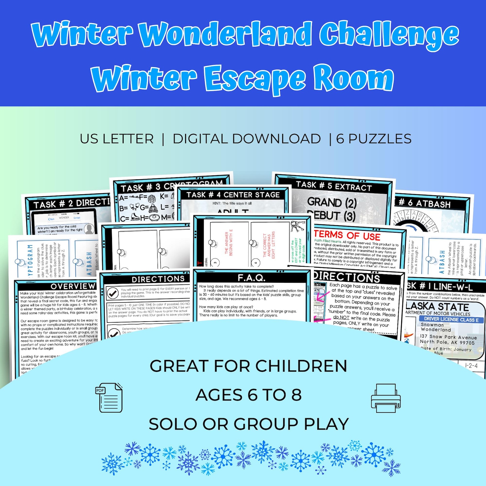 Printable Winter Wonderland Escape Room for Kids, Holiday Party Games ...