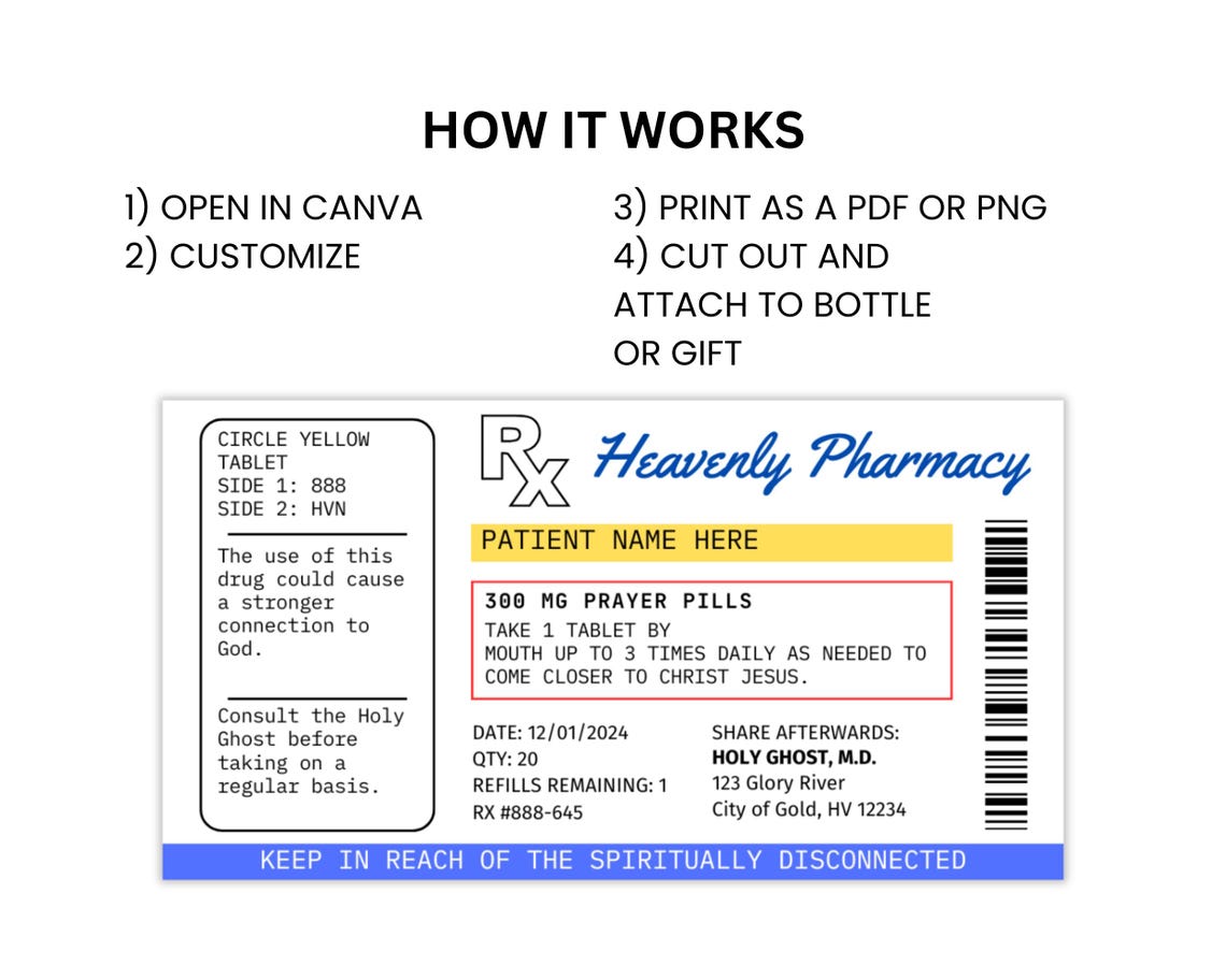 Prescription Label Template, Canva Template Editable, Pill Bottle Label ...
