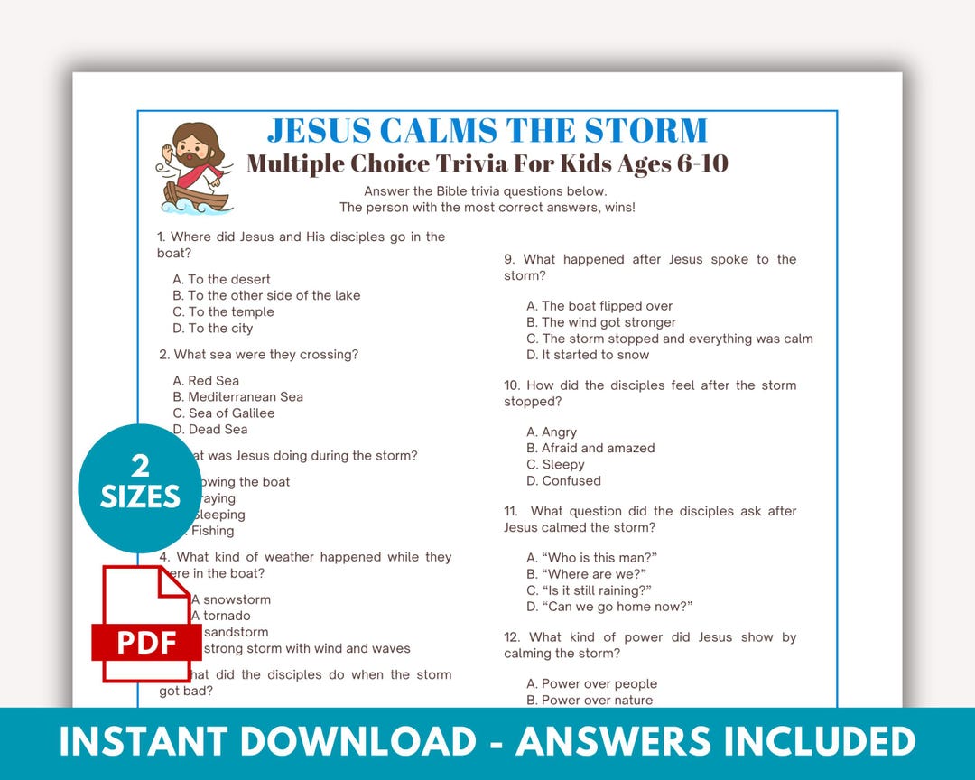 Jesus Calms the Storm Trivia Game, Sunday School Bible Game, Bible ...