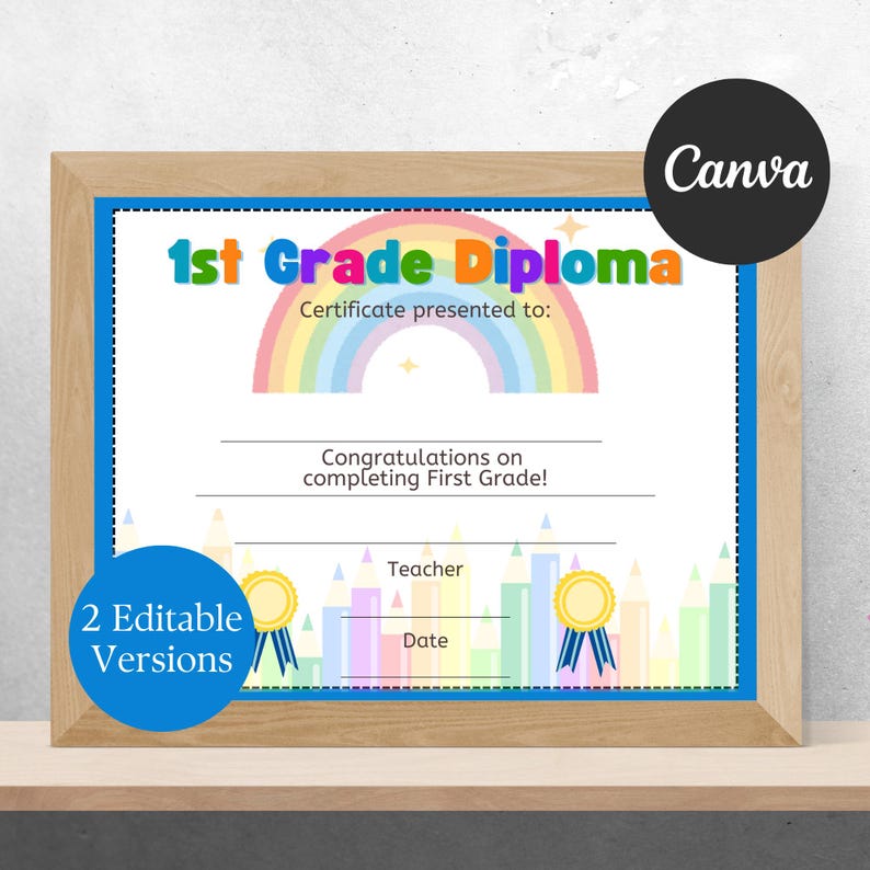 First Grade Graduation Diploma Template, Fully Edit Certificate in ...