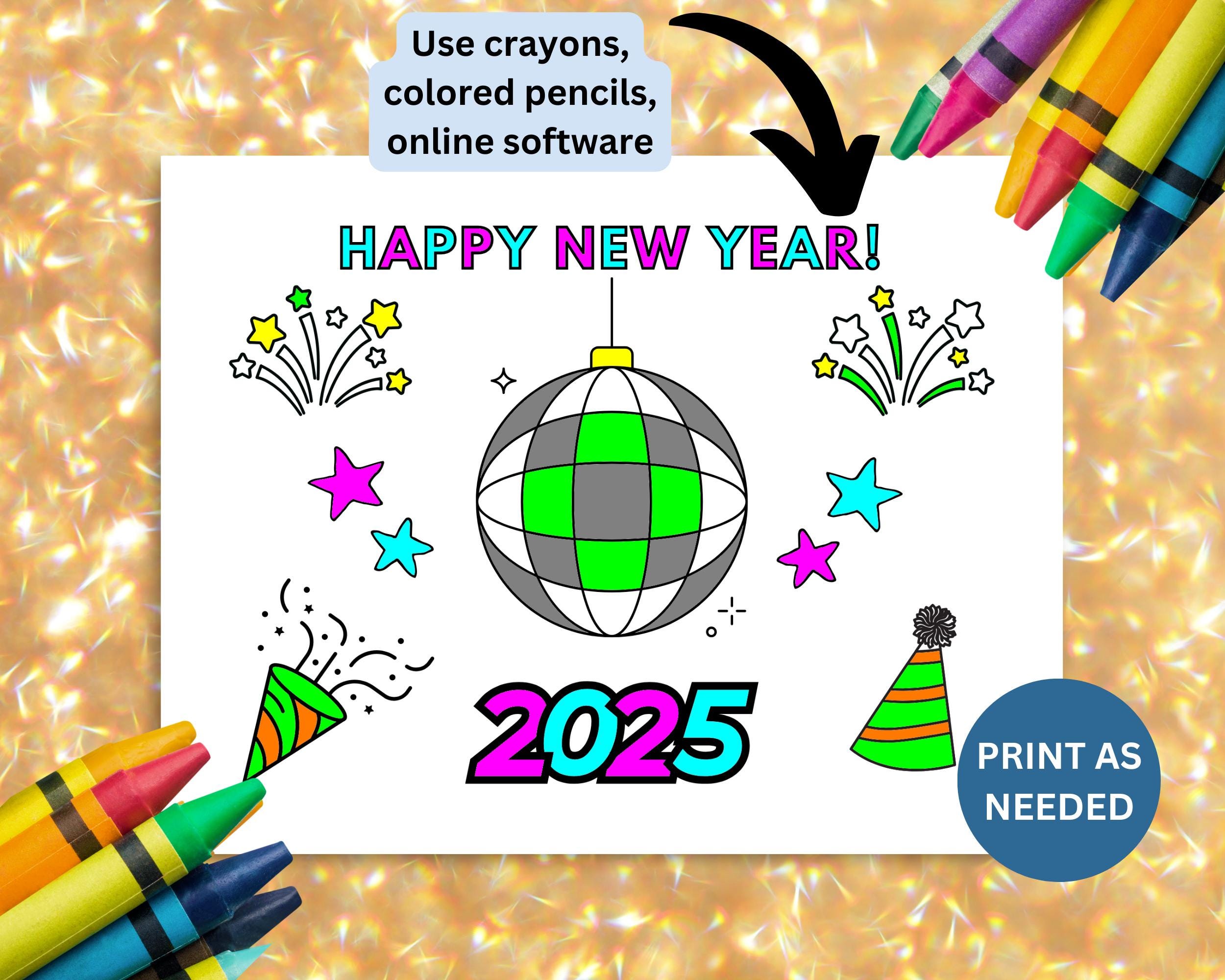 New Year's Activity Mat, Coloring Page, Dinner Mat, Kid's Activities ...