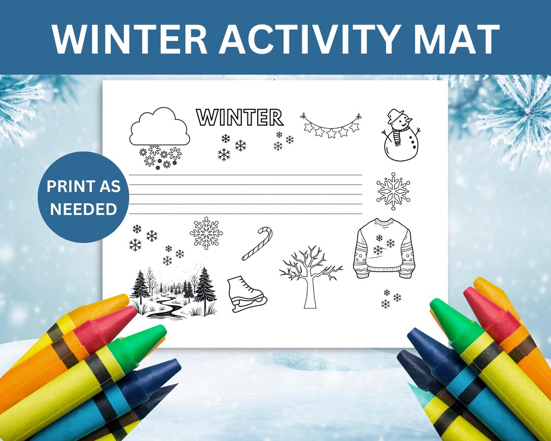 Winter Activity Placemat, Coloring Page, Dinner Table Game, Activities ...
