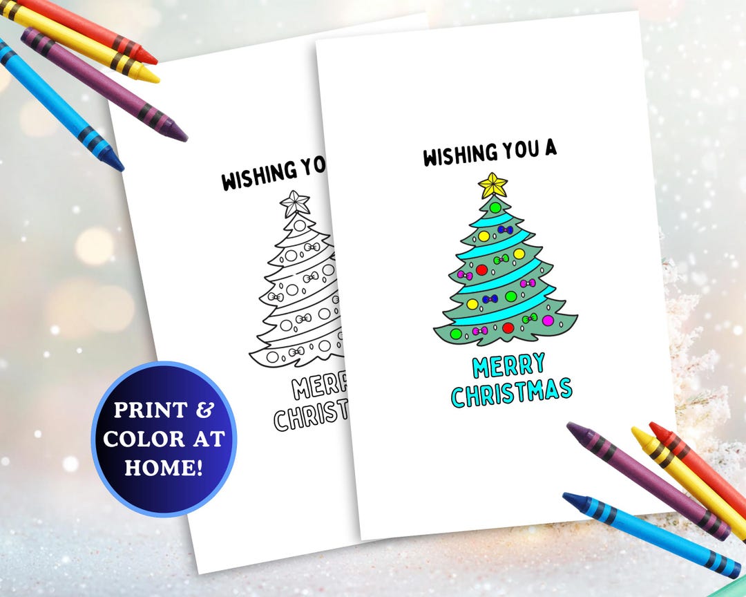 Christmas Coloring Card Printable, Tree, DIY Holiday, Color Cards Kids ...