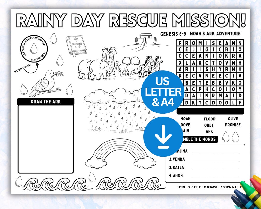 Noahs Ark and the Flood Activity Sheet, Sunday School Placemat, Kids ...