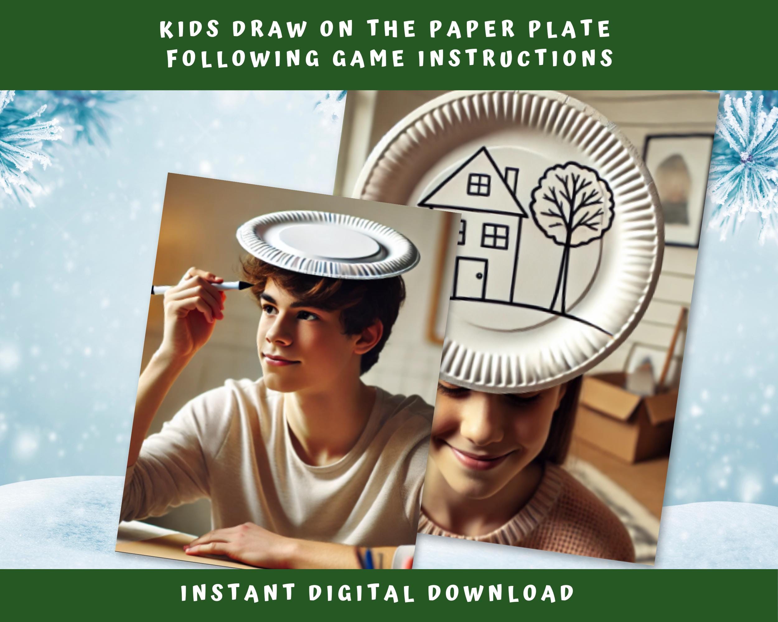 Paper Plate on Head Christmas Drawing Games Printable, Family Game ...