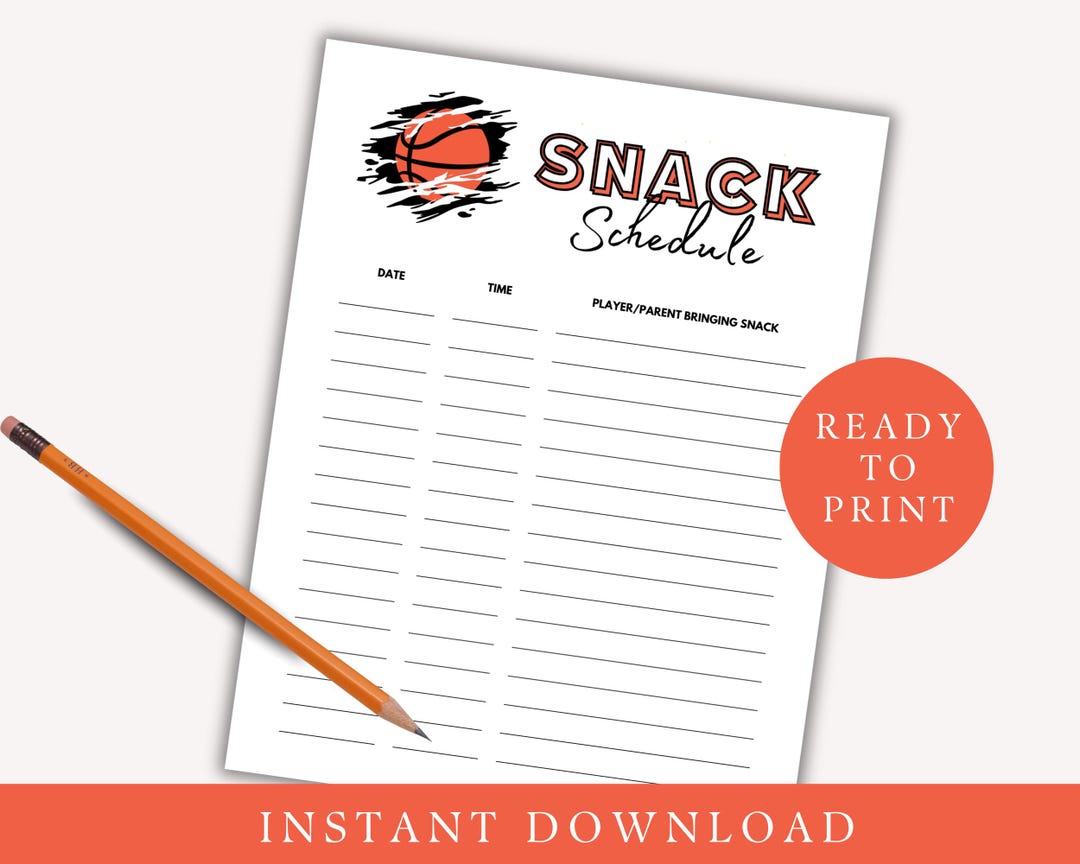 Basketball Snacks Schedule Template, Team Mom Food List Sign up Sheet ...