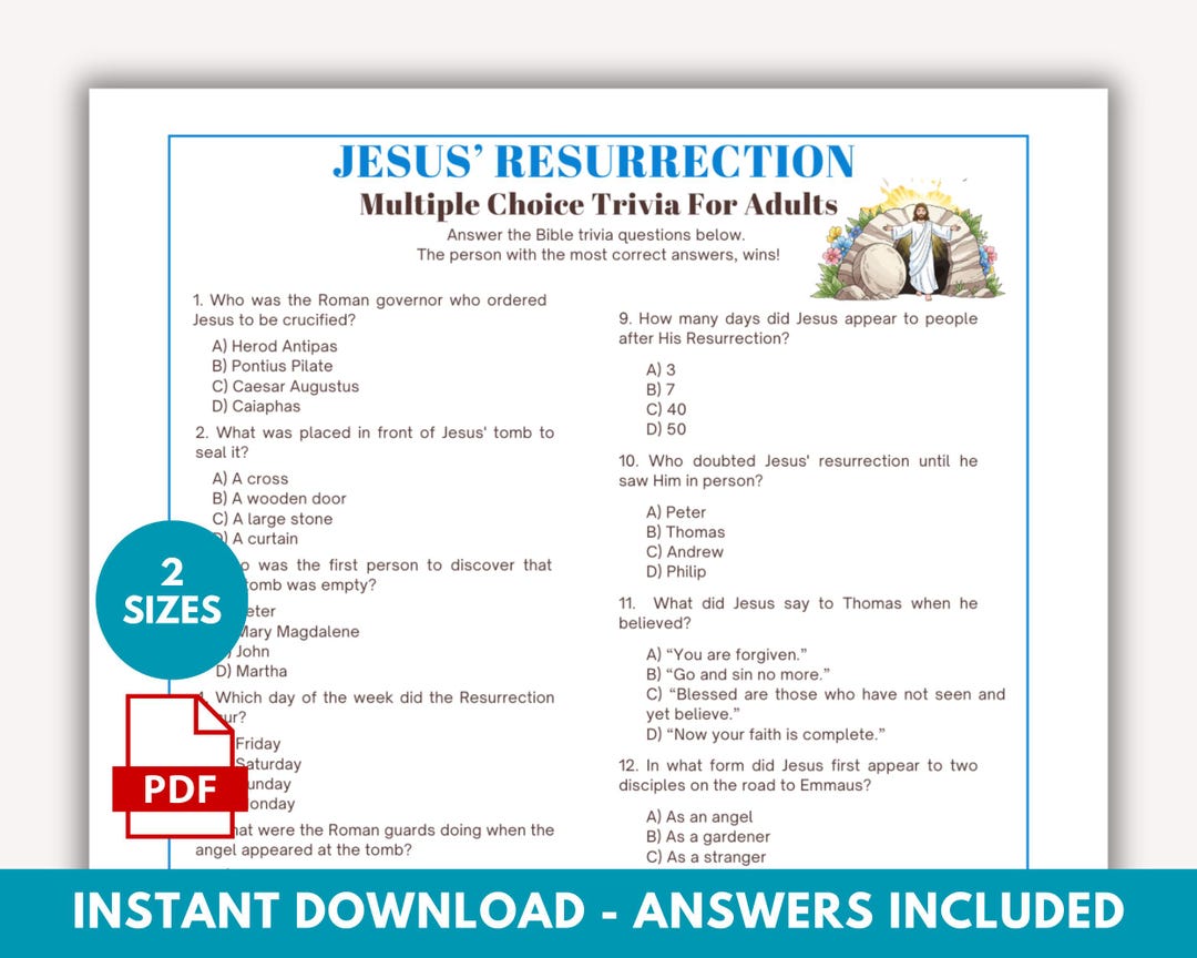 Jesus Resurrection Easter Trivia Game, Sunday School Adult Bible, New ...