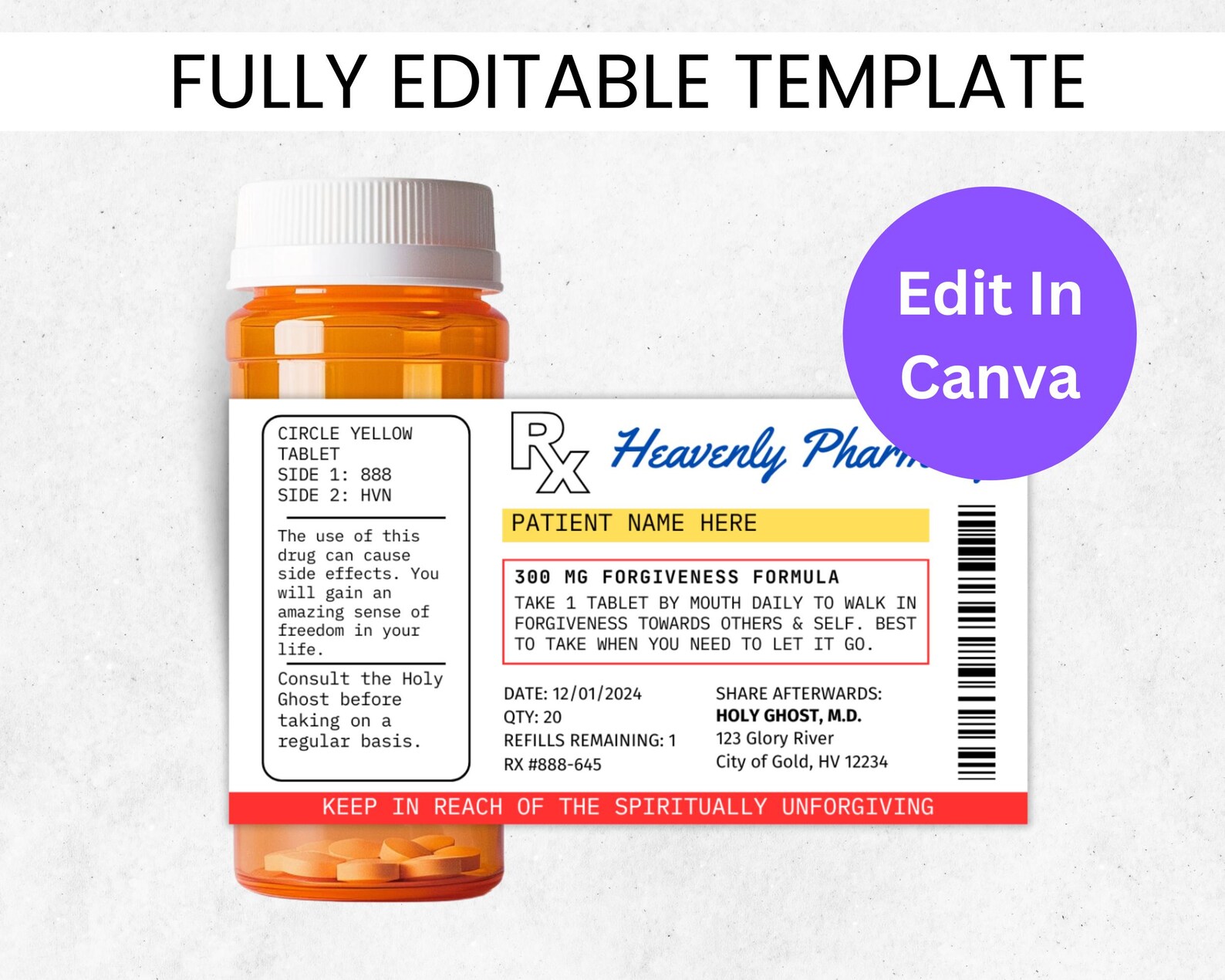 Prescription Label Template, Canva Template Editable, Pill Bottle Label ...