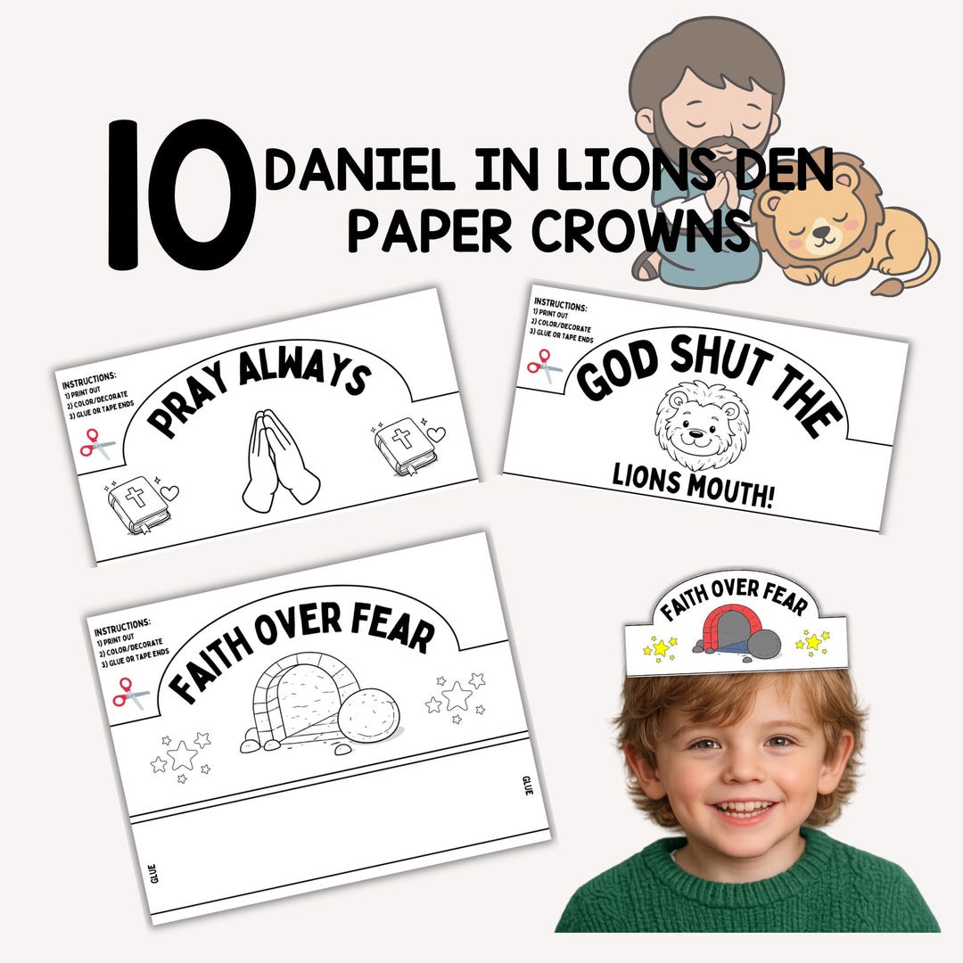 Daniel in the Lions Den Paper Crowns for Kids, Printable Party Hats ...