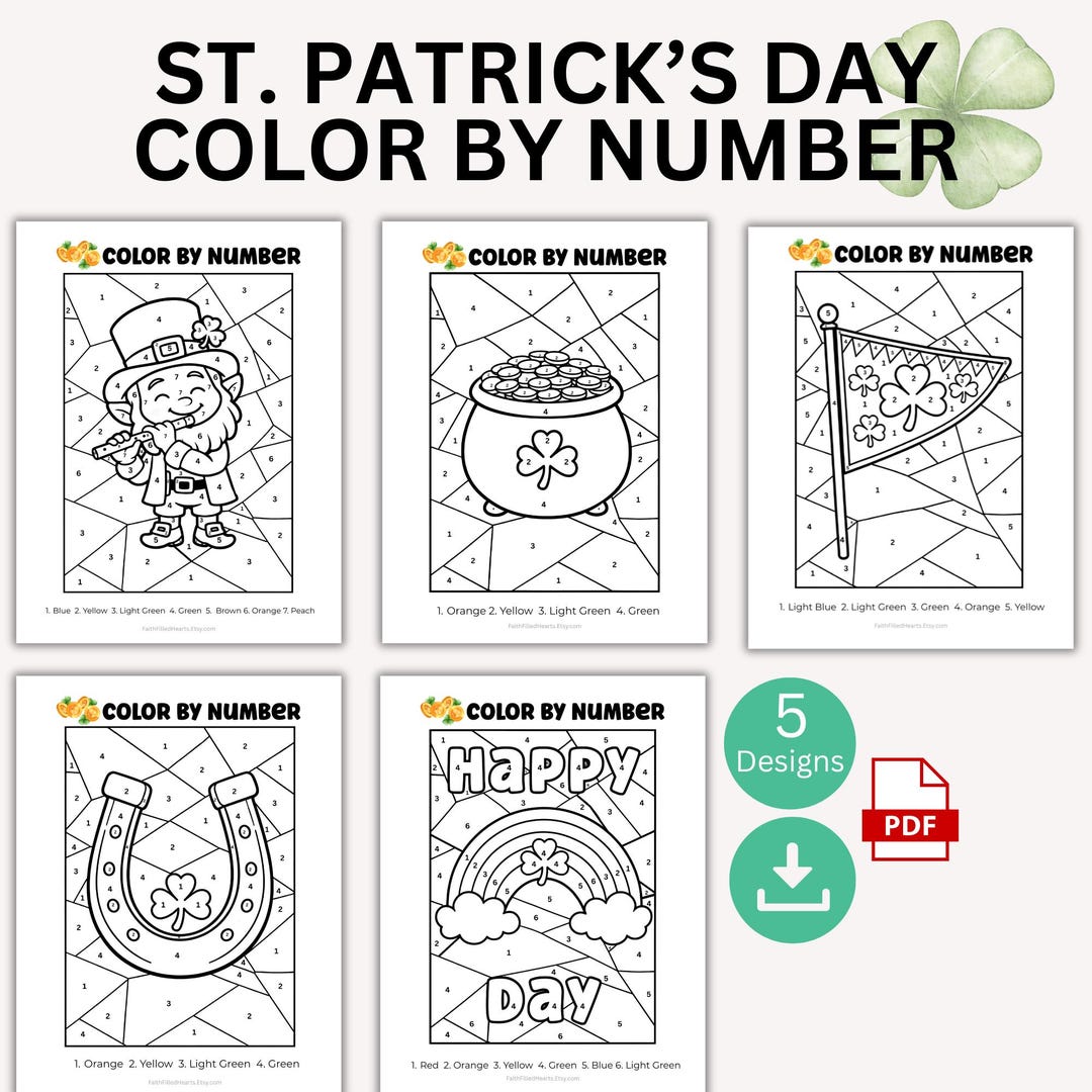 St. Patrick's Day Color by Number, Kindergarten Coloring Pages, Kids ...