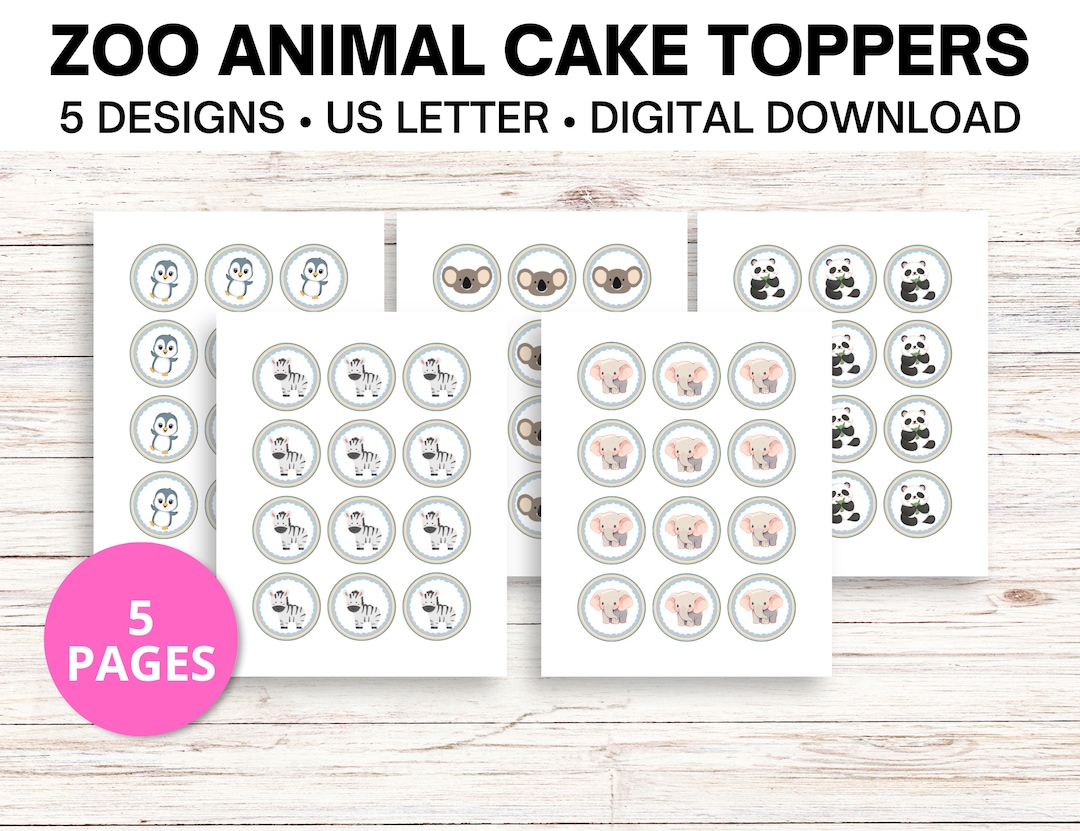 Zoo Animal Printable Cupcake Toppers: 5 Different Designs Each PDF ...