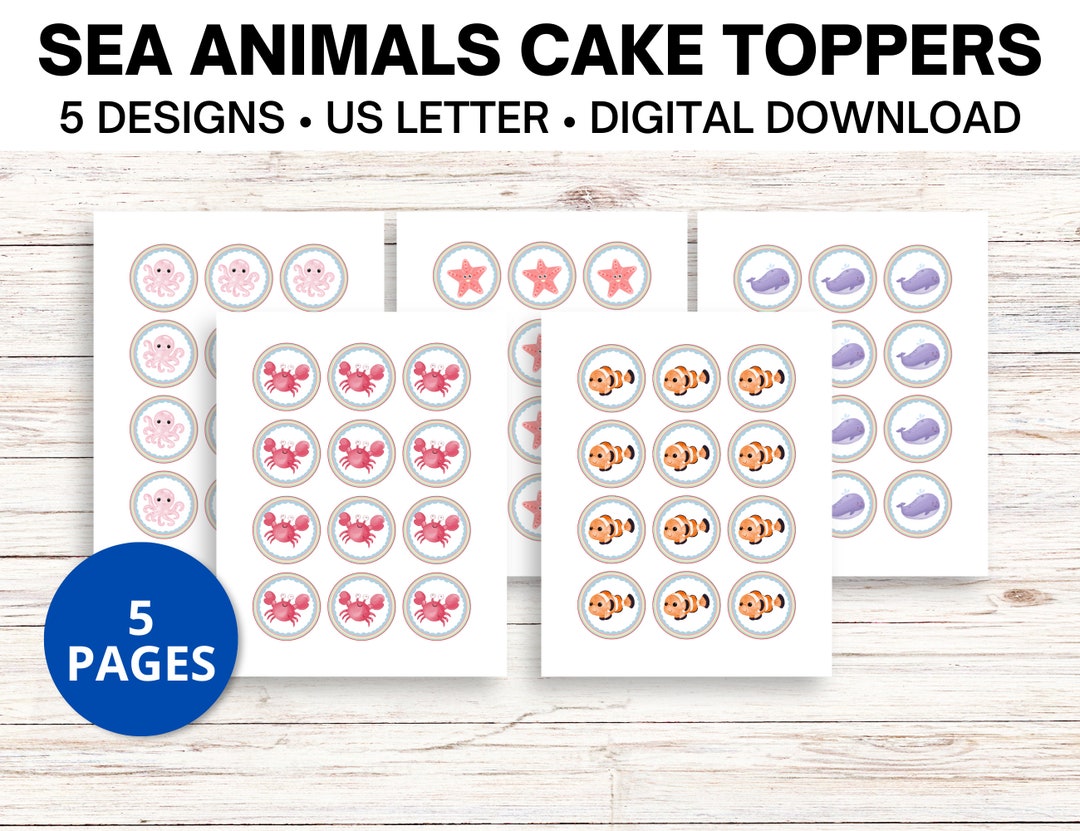 Sea Animals Printable Cupcake Toppers: 5 Different Designs Each PDF ...