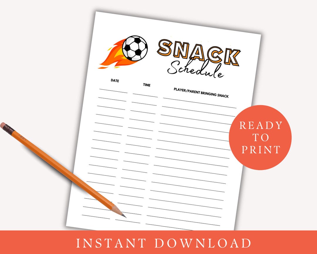 Soccer Snacks Schedule Template, Team Mom Food List Sign up Sheet ...