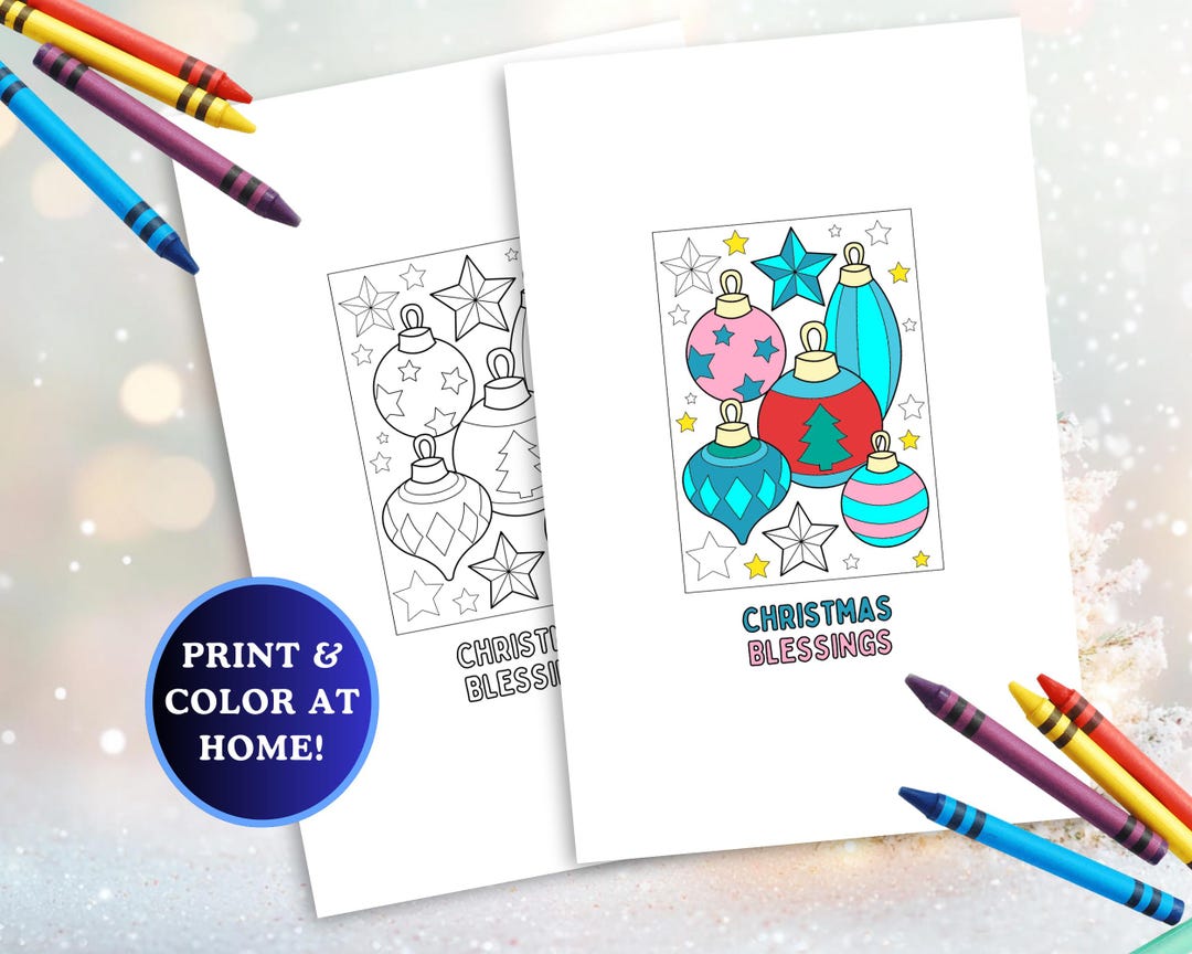 Christmas Coloring Card Printable, Ornaments, DIY Holiday, Color Cards ...