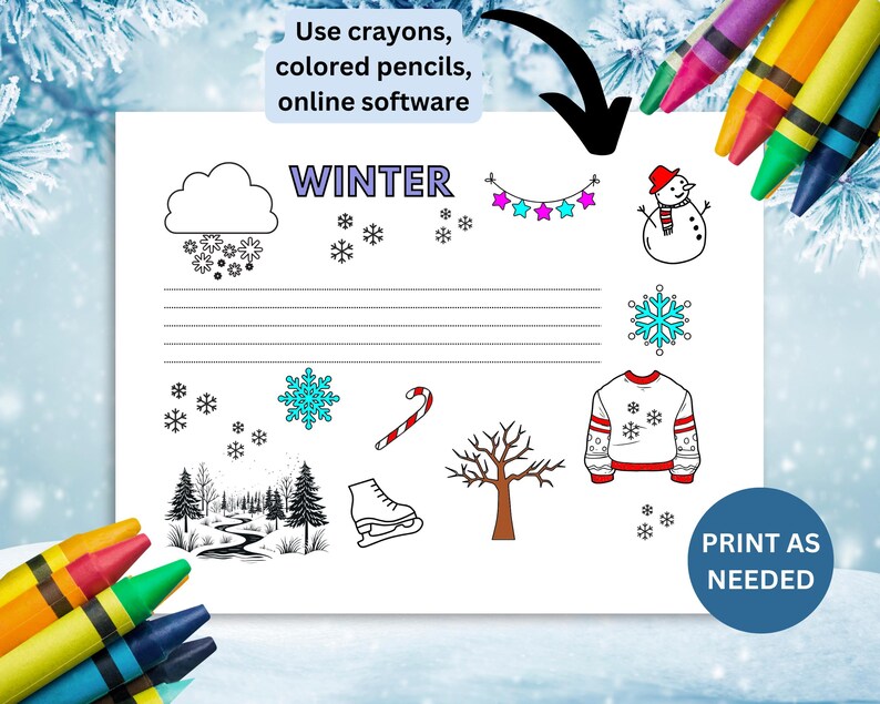 Winter Activity Placemat, Coloring Page, Dinner Table Game, Activities ...