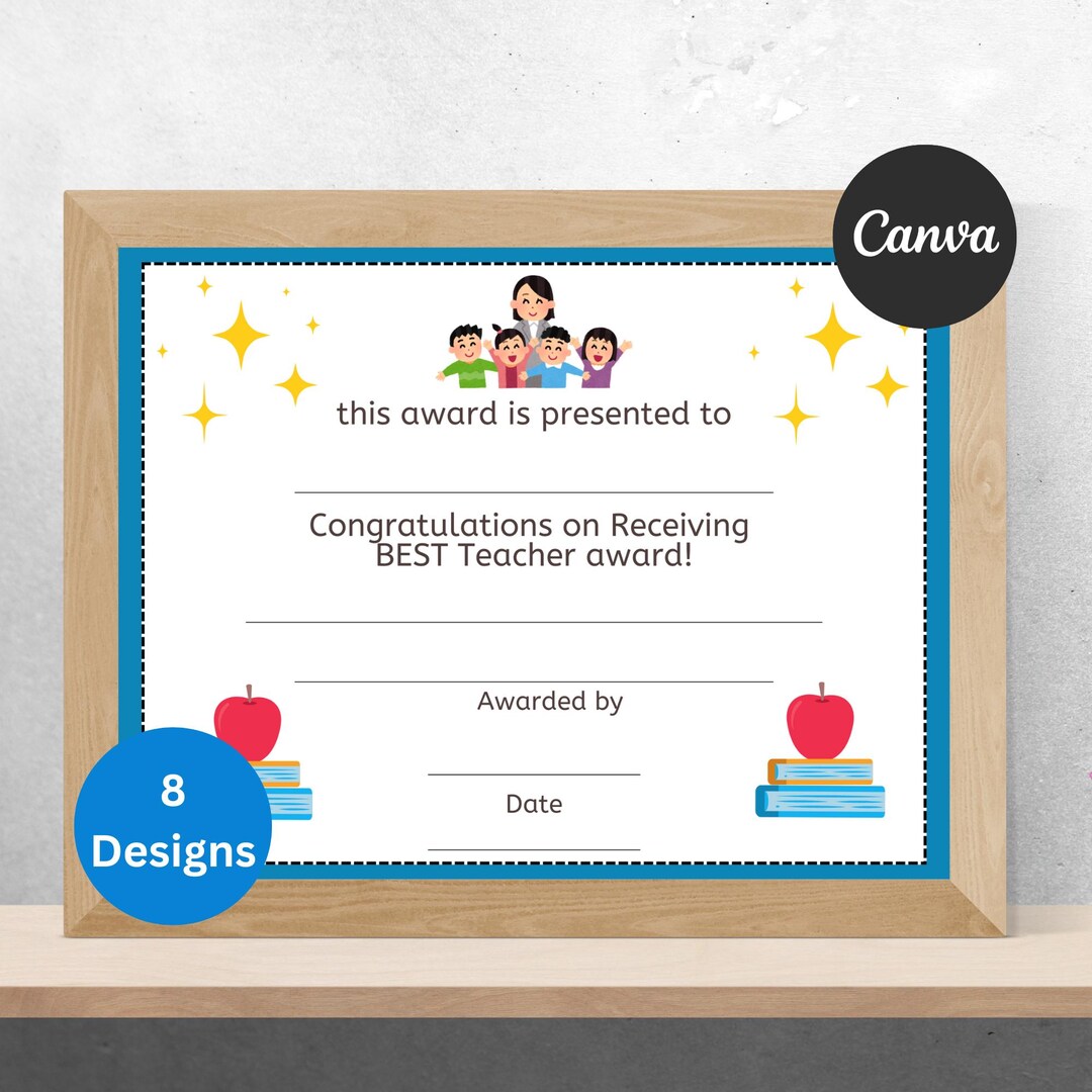 Teacher Award Template, Fully Edit Certificate in Canva, Teacher ...