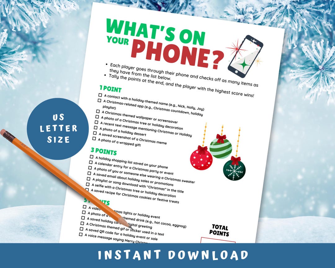 Printable Christmas Game What's on Your Phone, Family Game Night, Fun ...