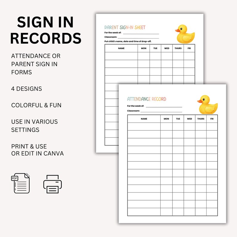 Editable Daycare Attendance Sign In, Canva Template, Child (parent ...