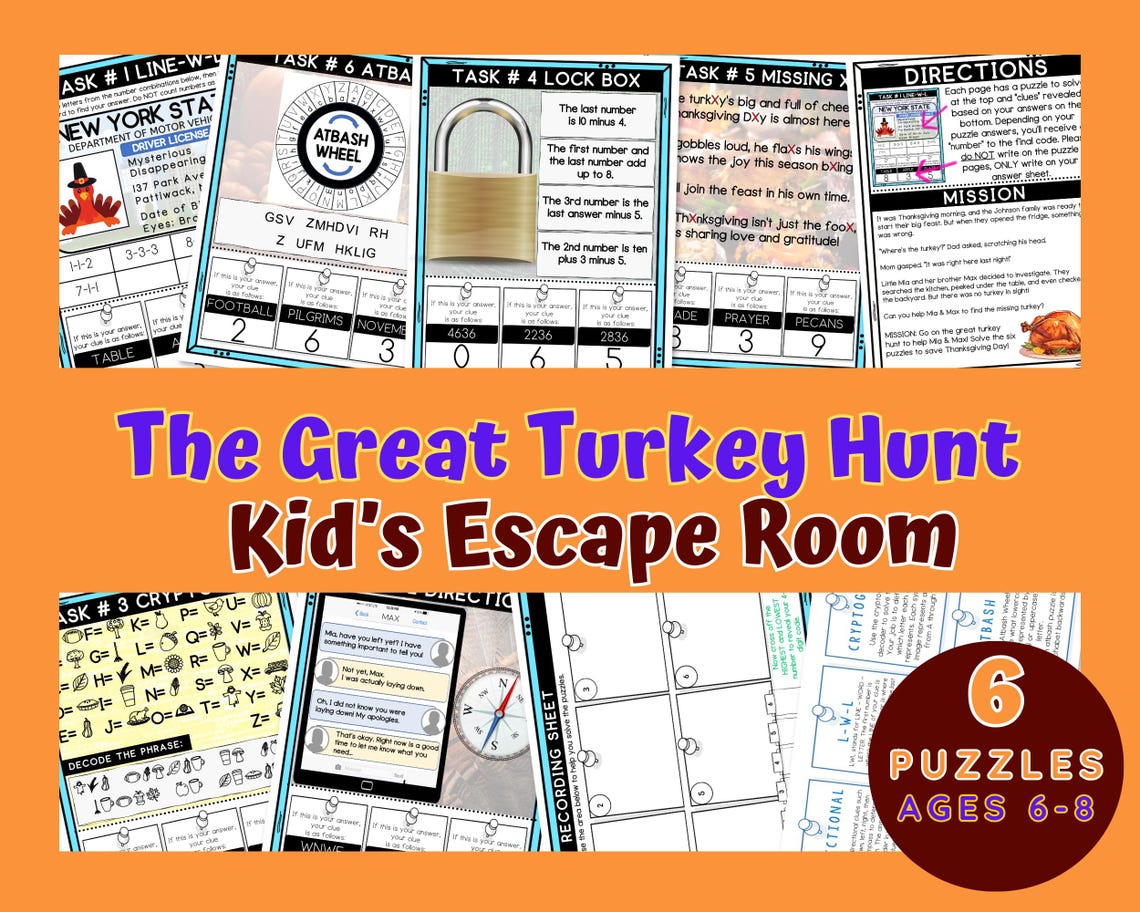 Printable Thanksgiving Escape Room for Kids, Holiday Party Games, Kids ...